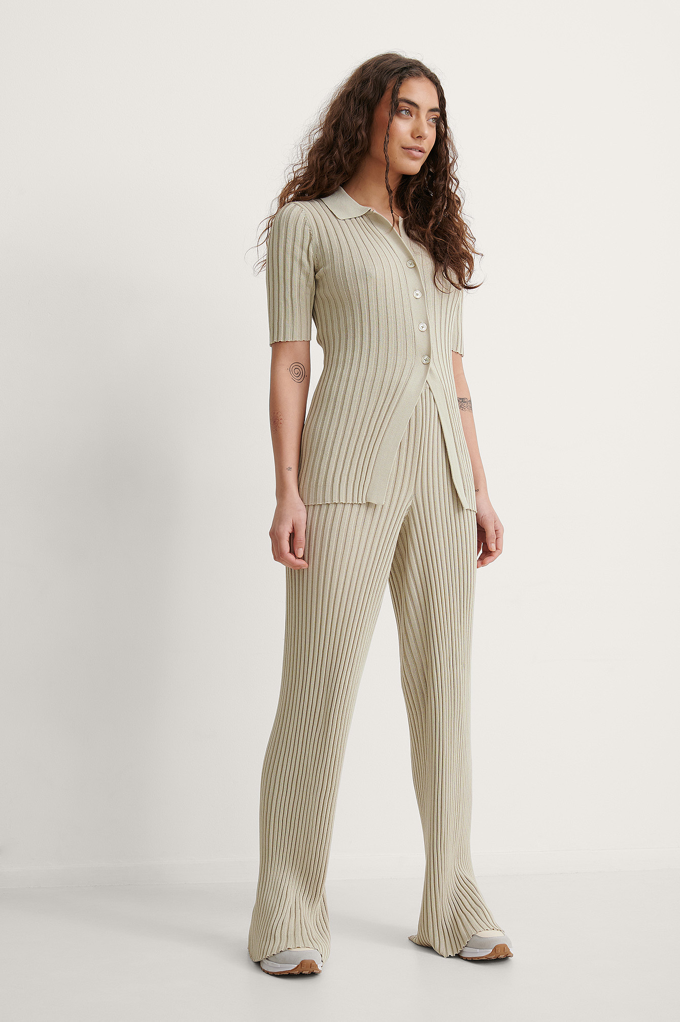 Ribbed Knitted Pants Beige | na-kd.com