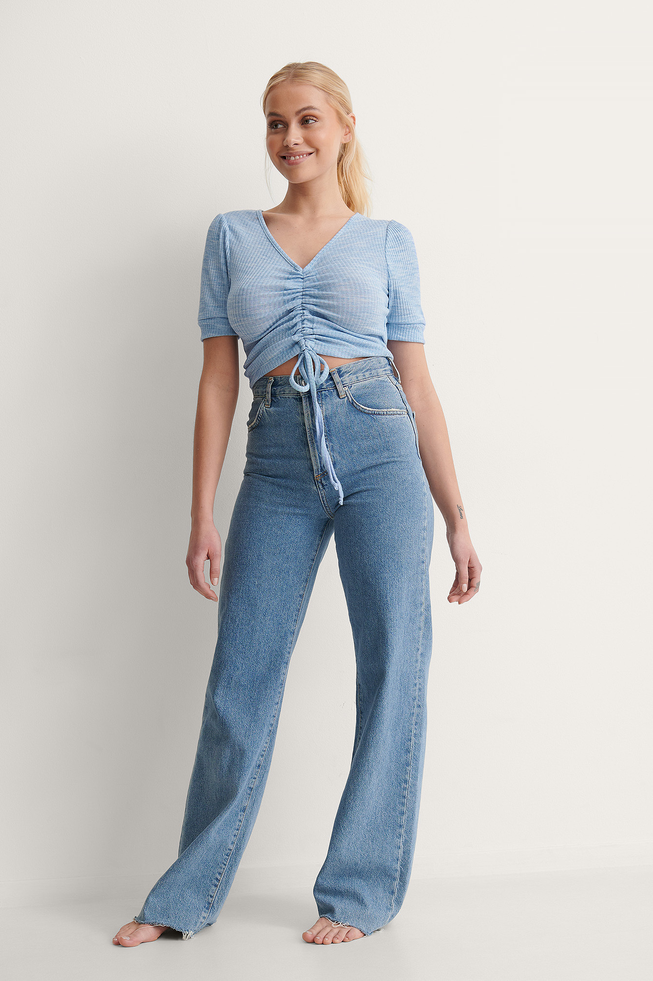 Milla Drawstring Detail Top Blue | na-kd.com