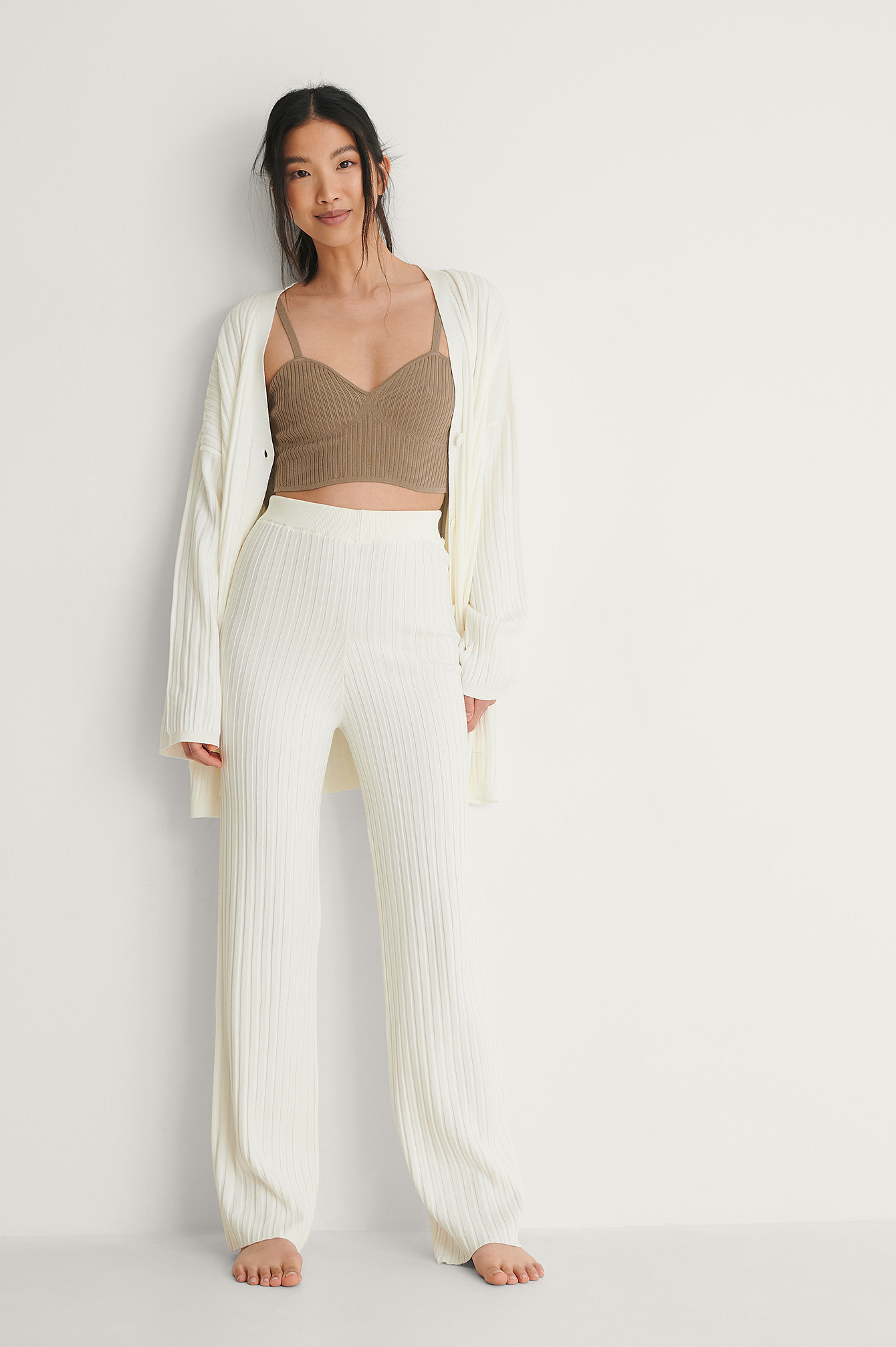 Ribbed Knitted Oversized Cardigan White | na-kd.com