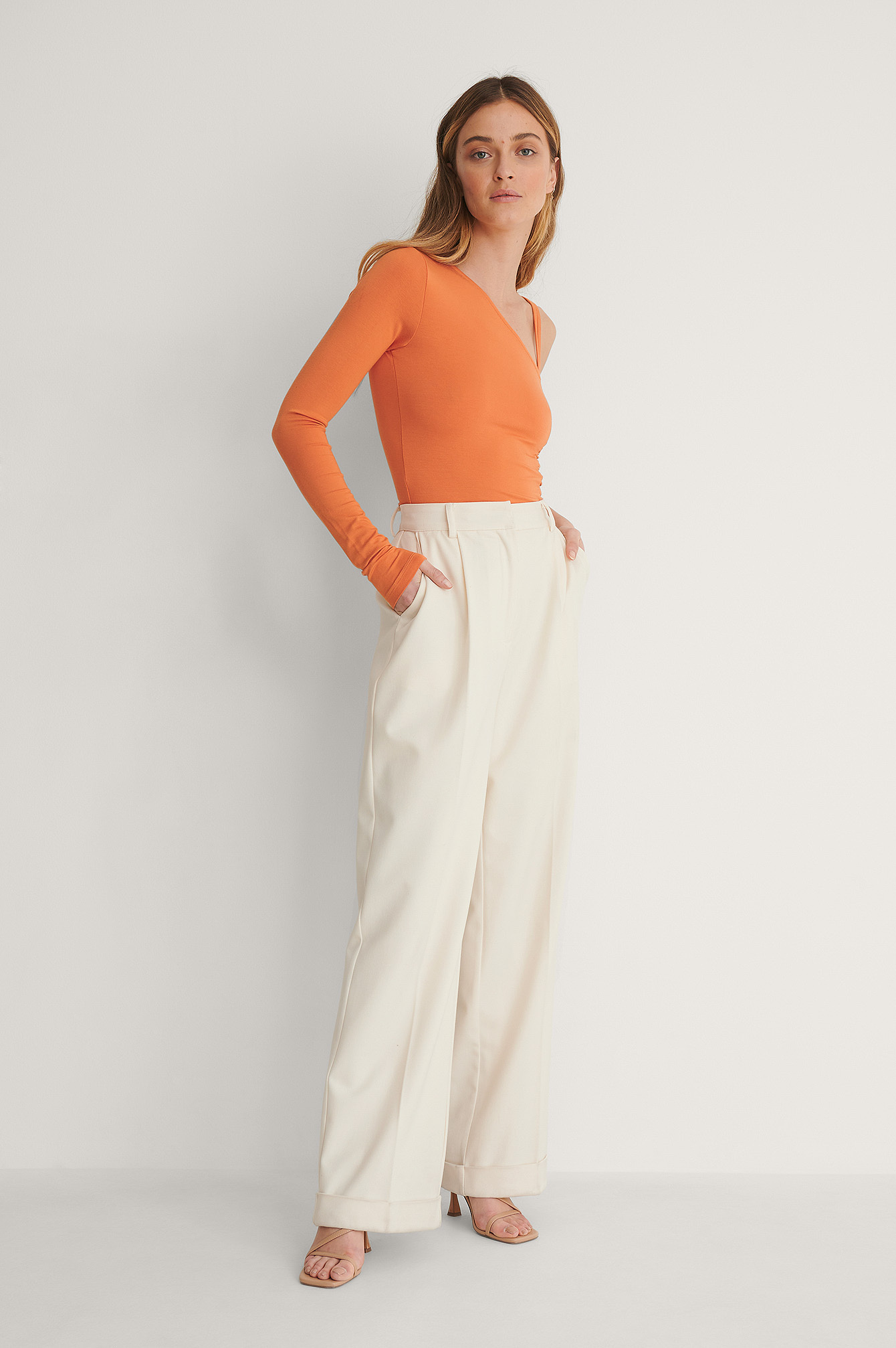 One arm sidedraperet top Orange | na-kd.com