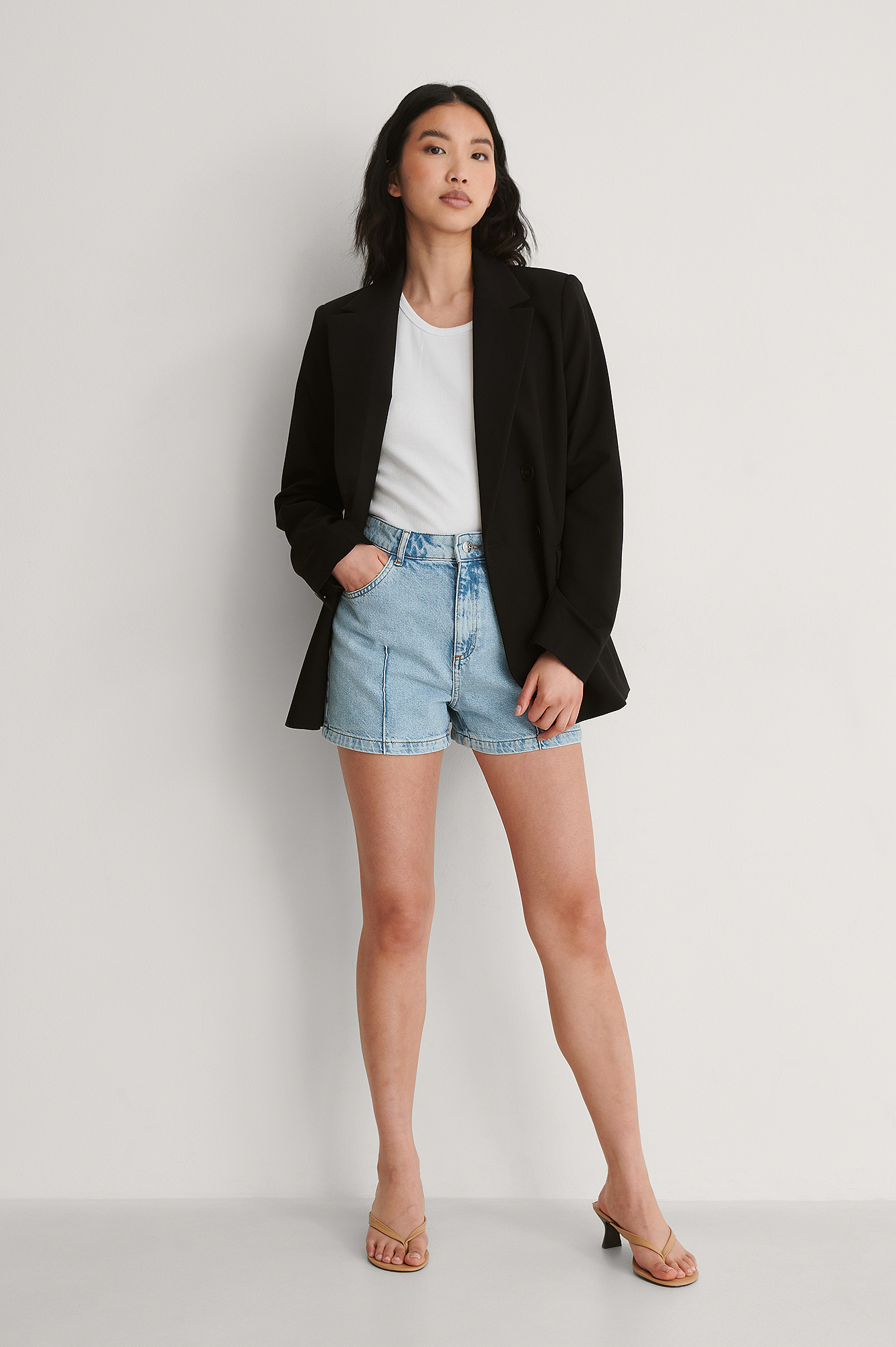 Organic Cropped Denim Shorts Blue | na-kd.com