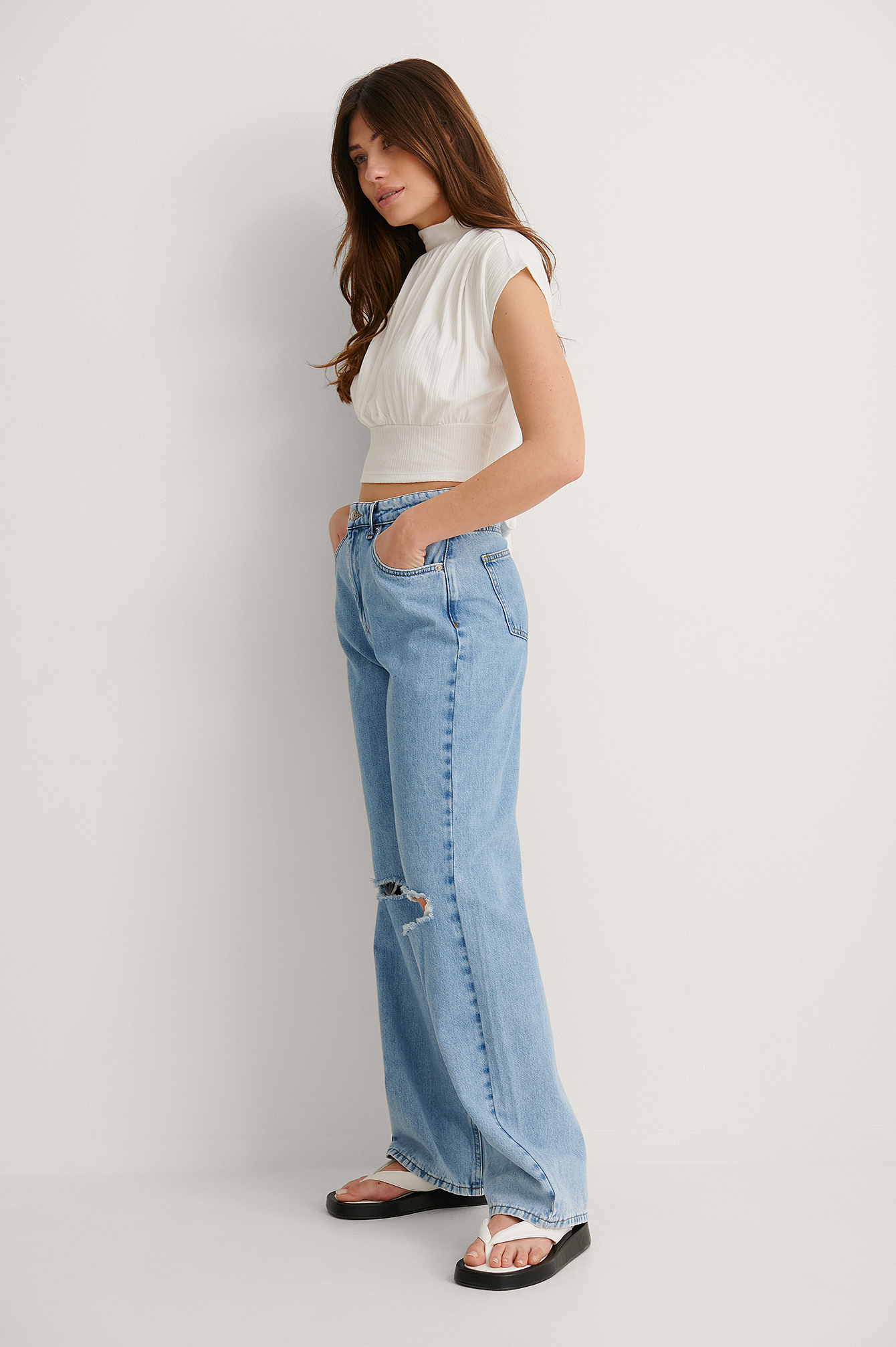 Recycled Flowy Short Sleeve Knot Top Offwhite | na-kd.com