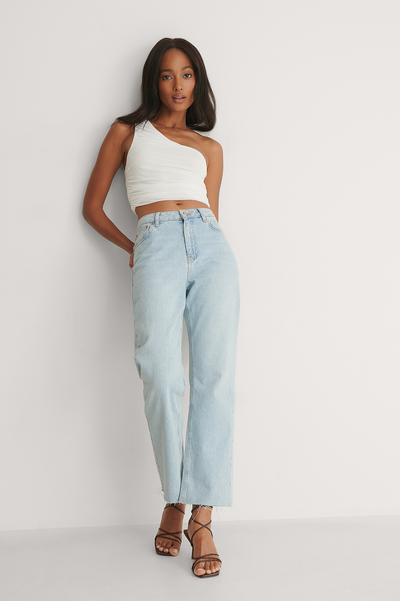 Draped Mesh Top Offwhite | na-kd.com