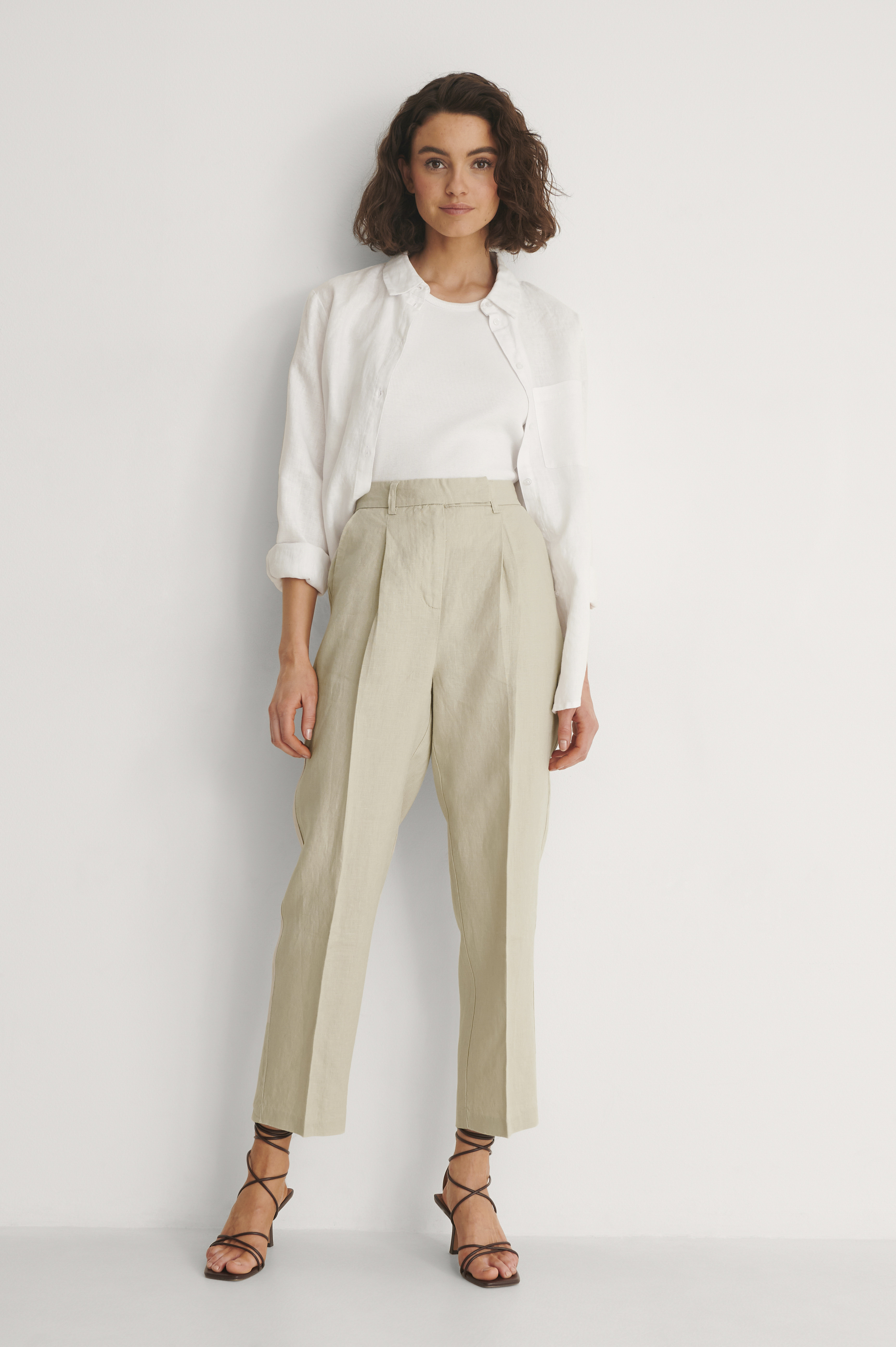 Linen Cropped Pants Beige | na-kd.com