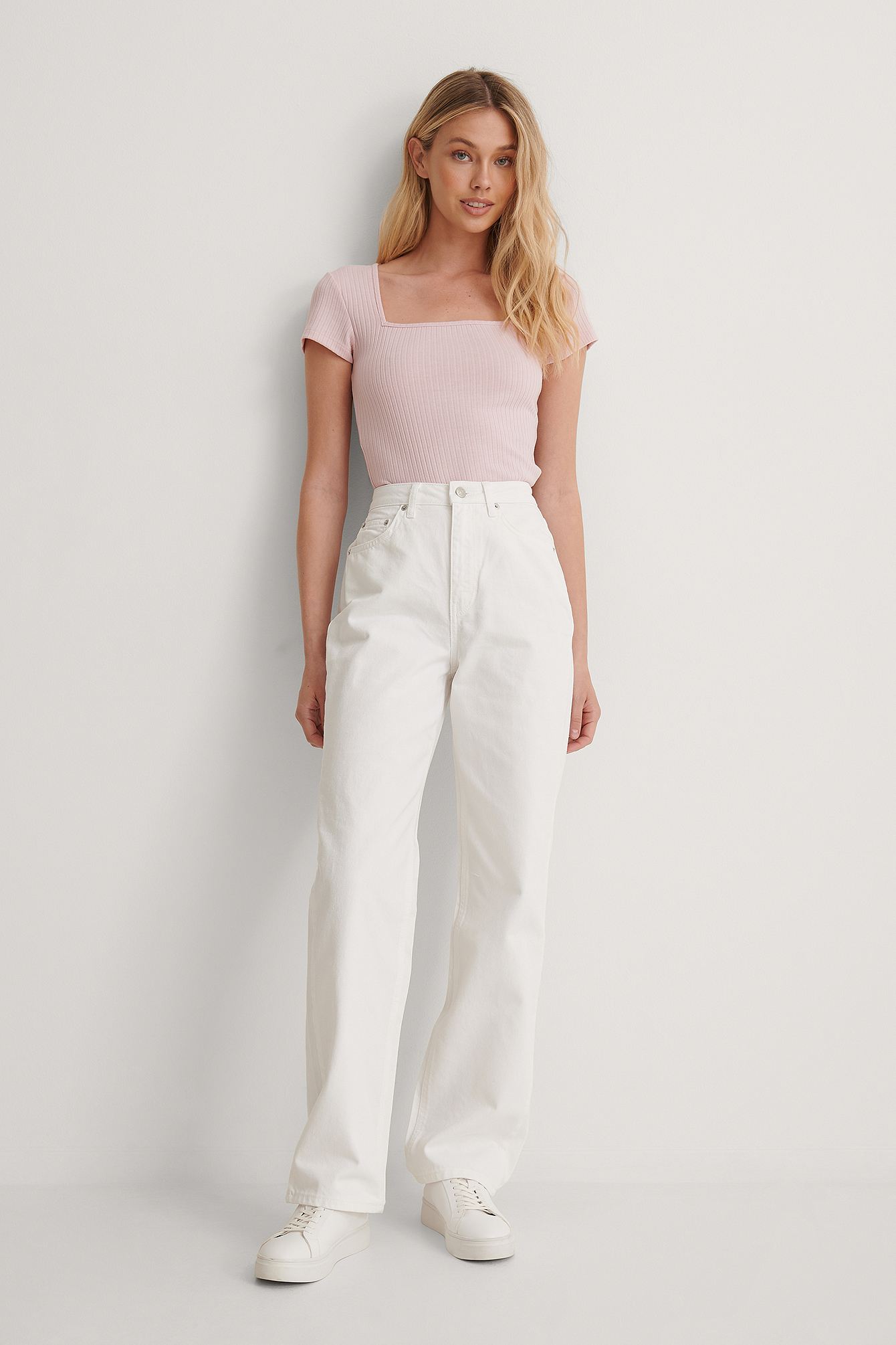 Square Neck Short Sleeve Top Pink | na-kd.com