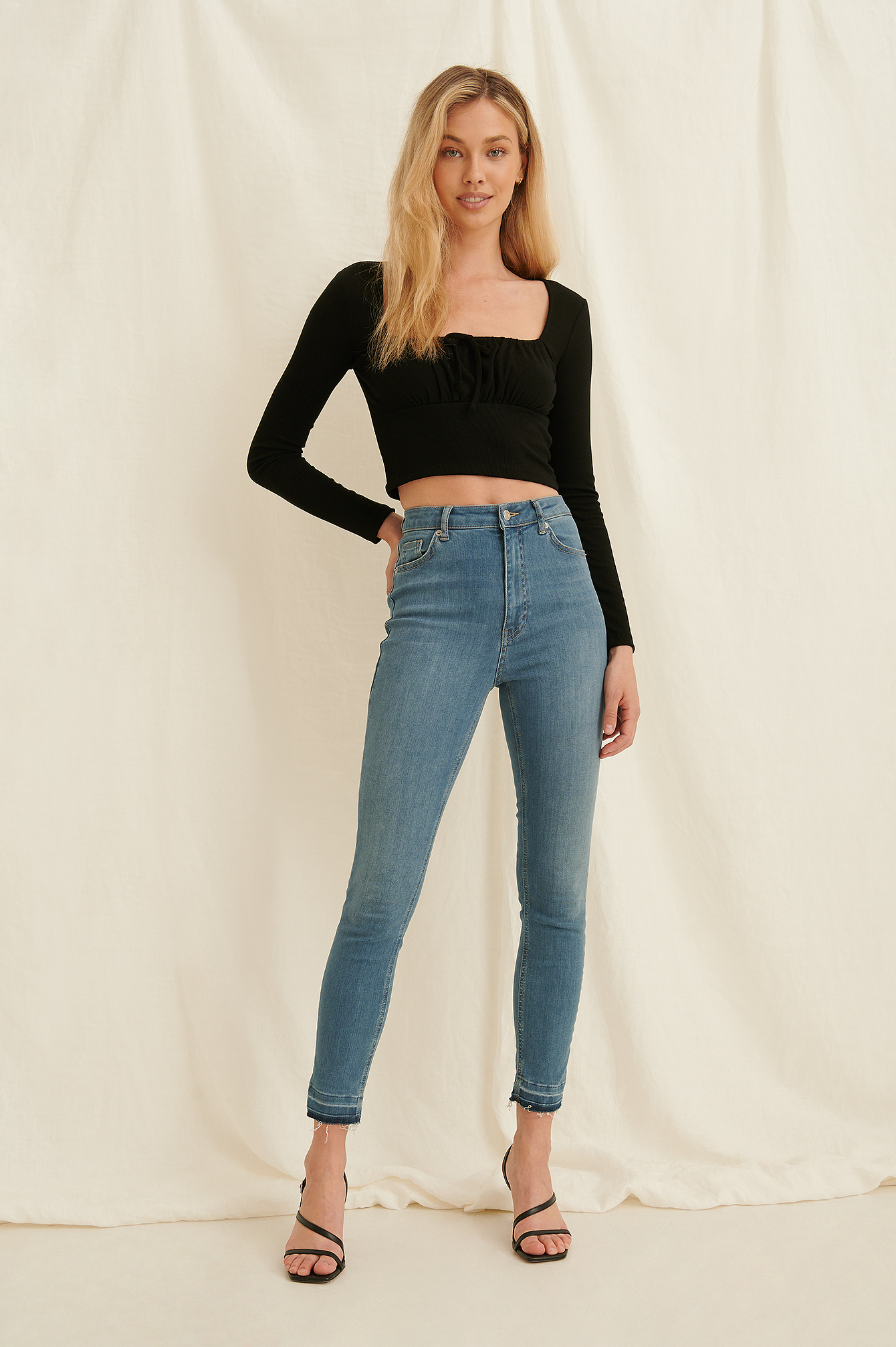 Ruched Front Tie Recycled Top Black | na-kd.com