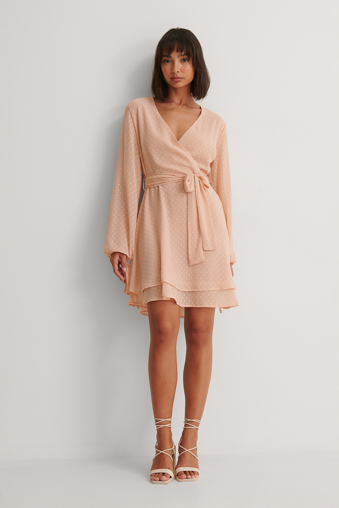 Shirred Overlap Dobby Dress Pink | na-kd.com