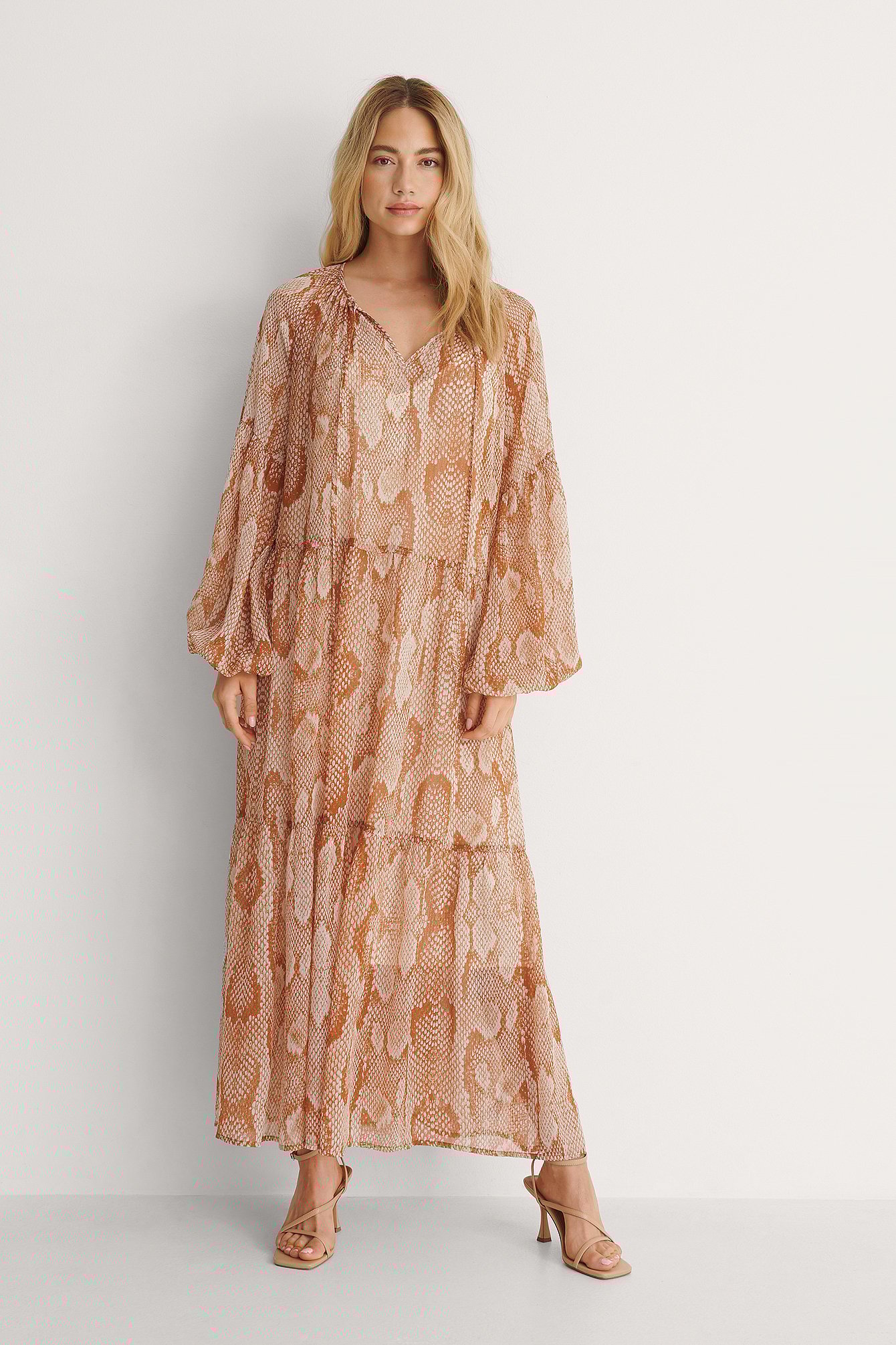 Recycled Maxi Sheer Dress Orange | na-kd.com