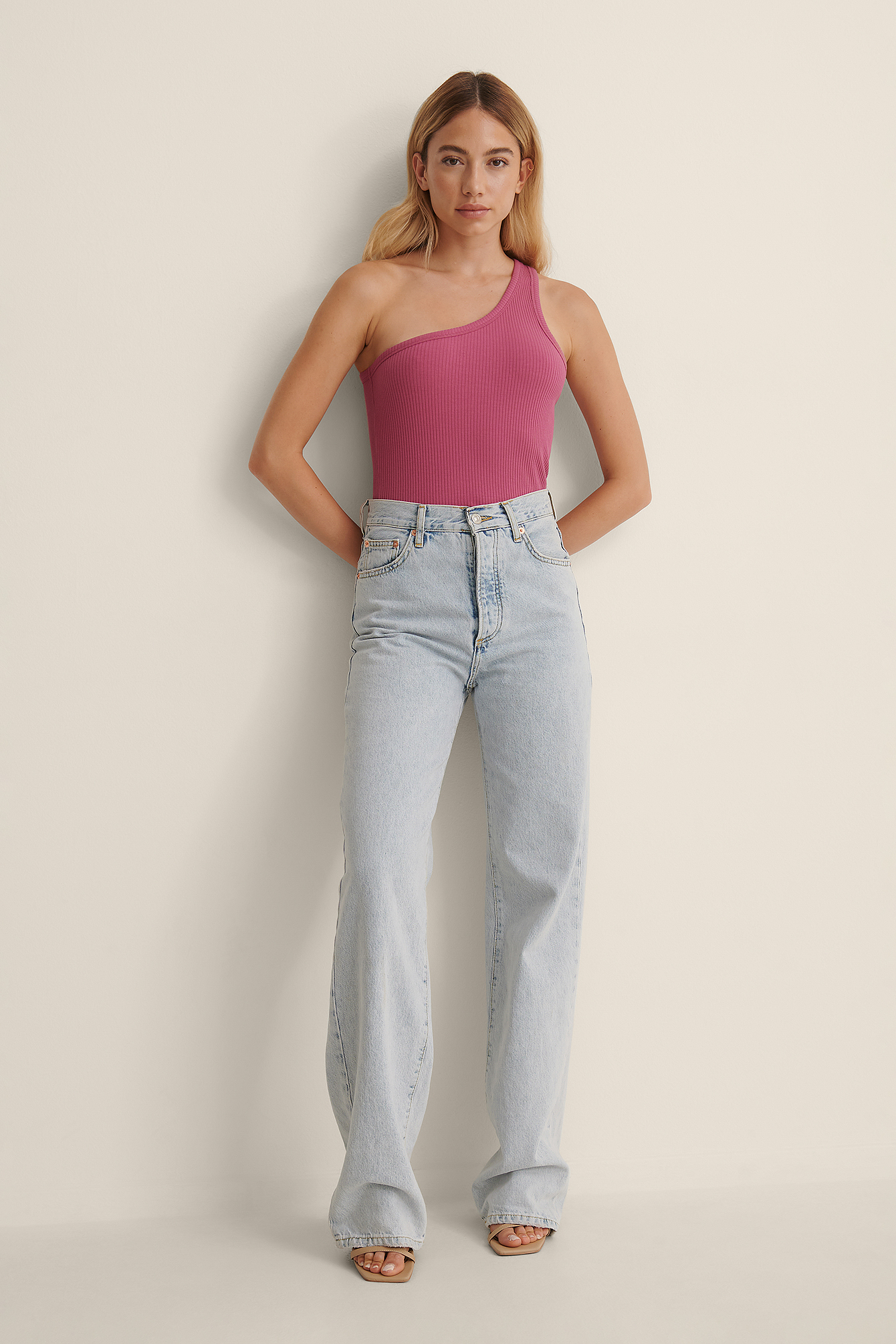 Organic One Shoulder Ribbed Top Pink | na-kd.com