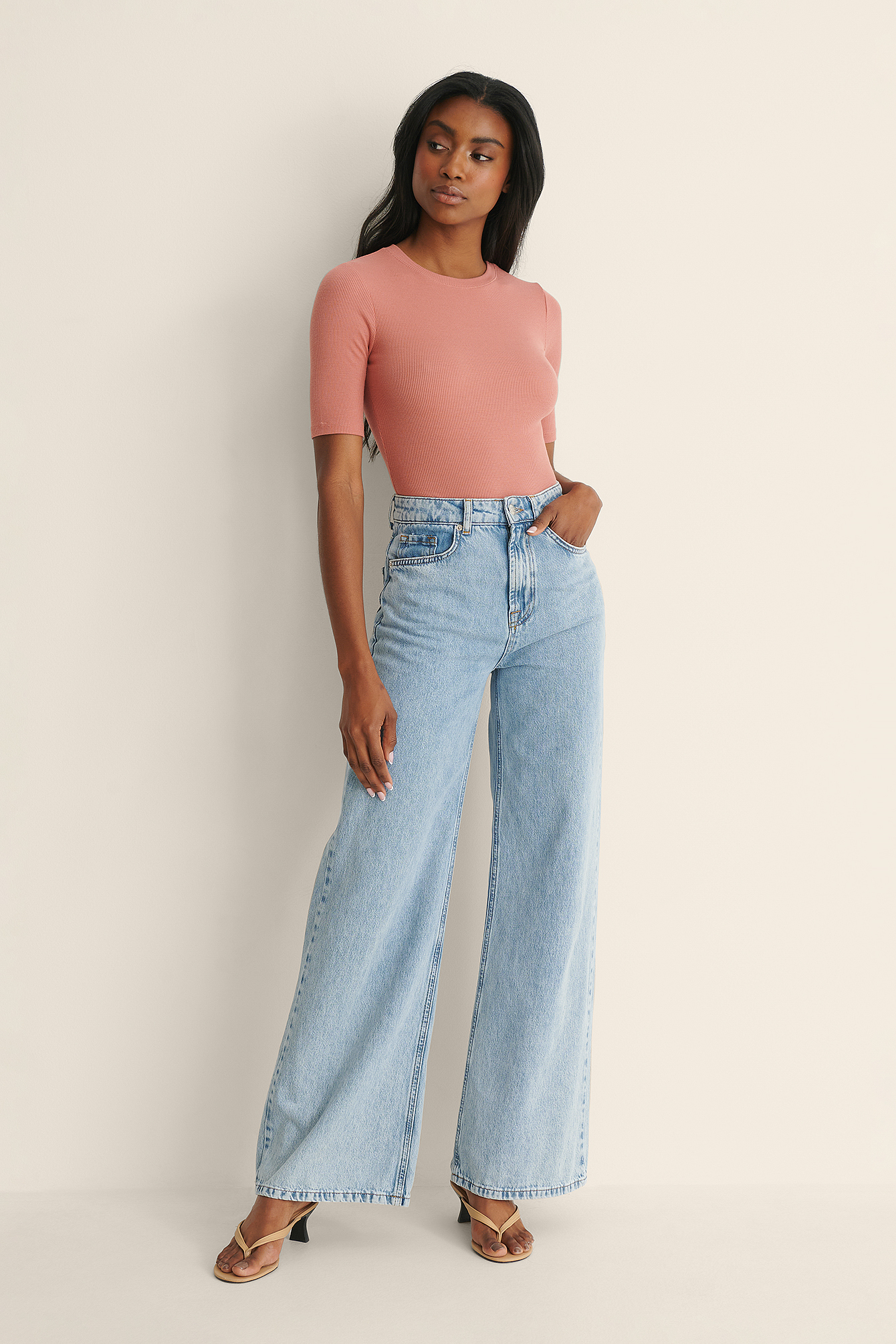 Round Neck Ribbed Top Pink | na-kd.com