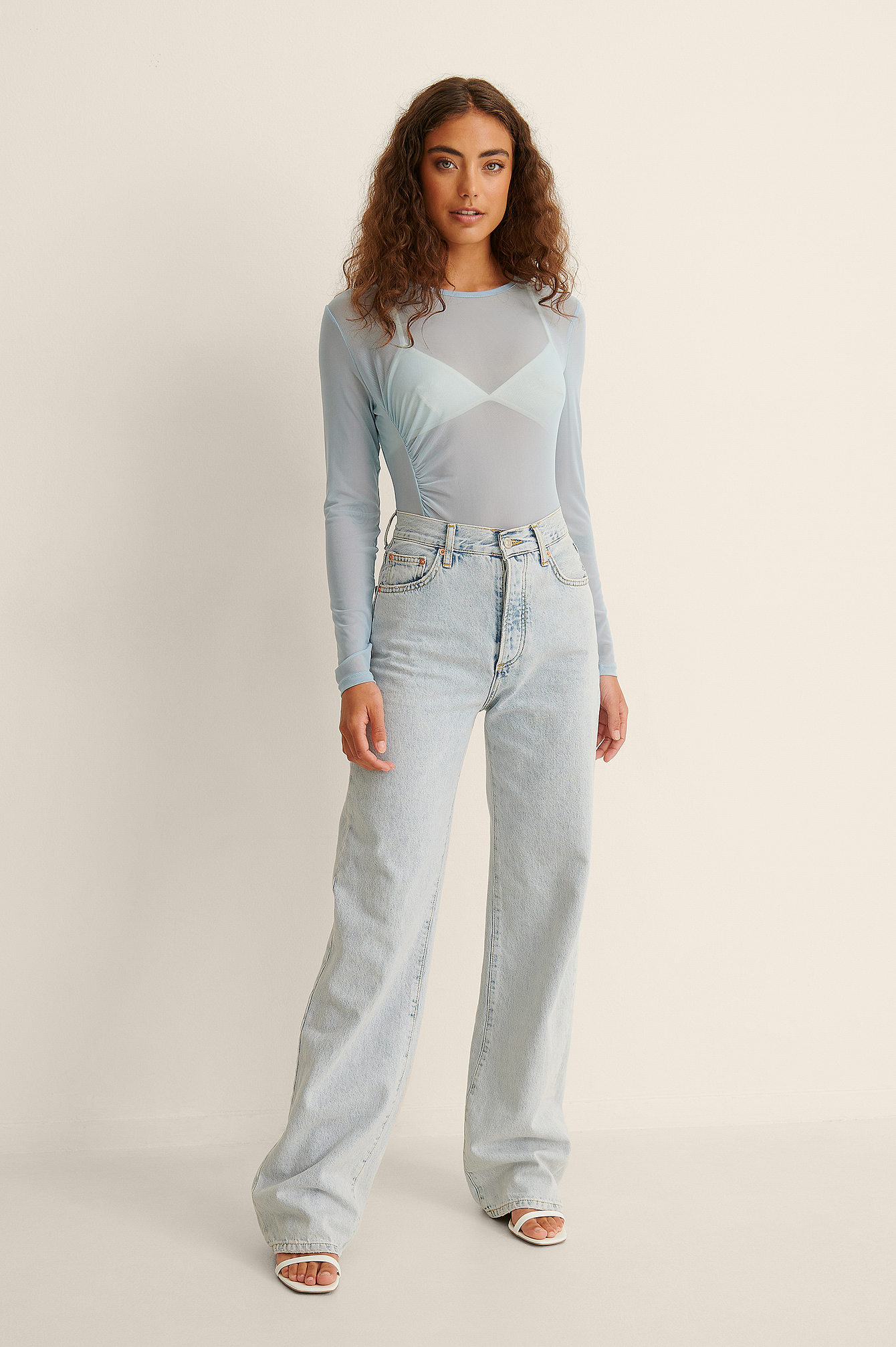 Asymmetric Gathered Mesh Top Blue | na-kd.com