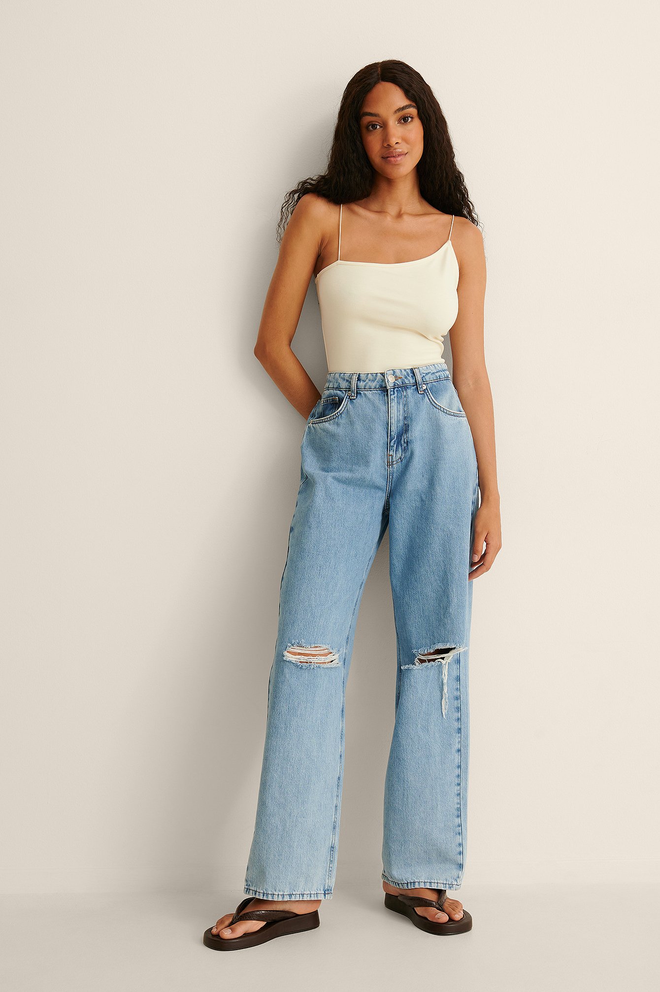Asymmetric Spaghetti Strap Top Offwhite | na-kd.com
