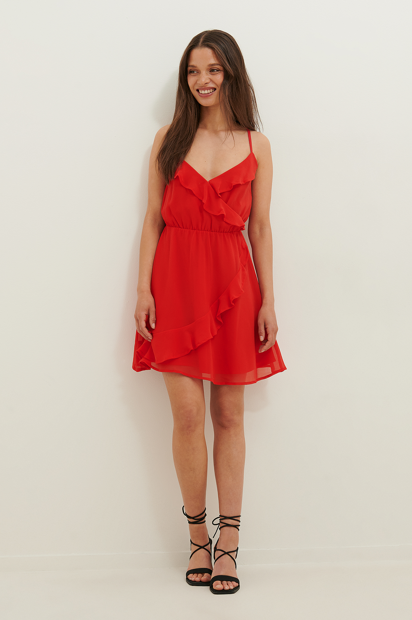 Flowy Cross Back Frill Dress Red | na-kd.com