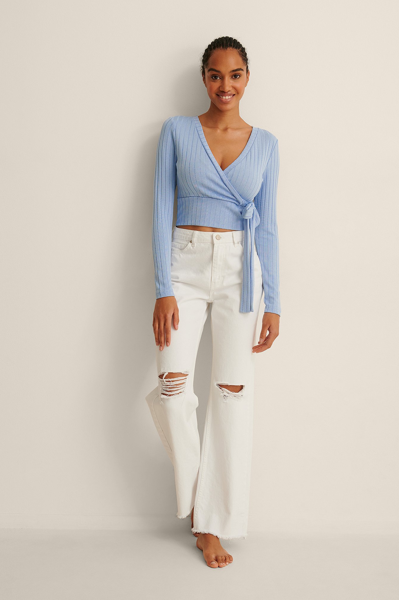 Wrap Rib Tie Top Blue | na-kd.com