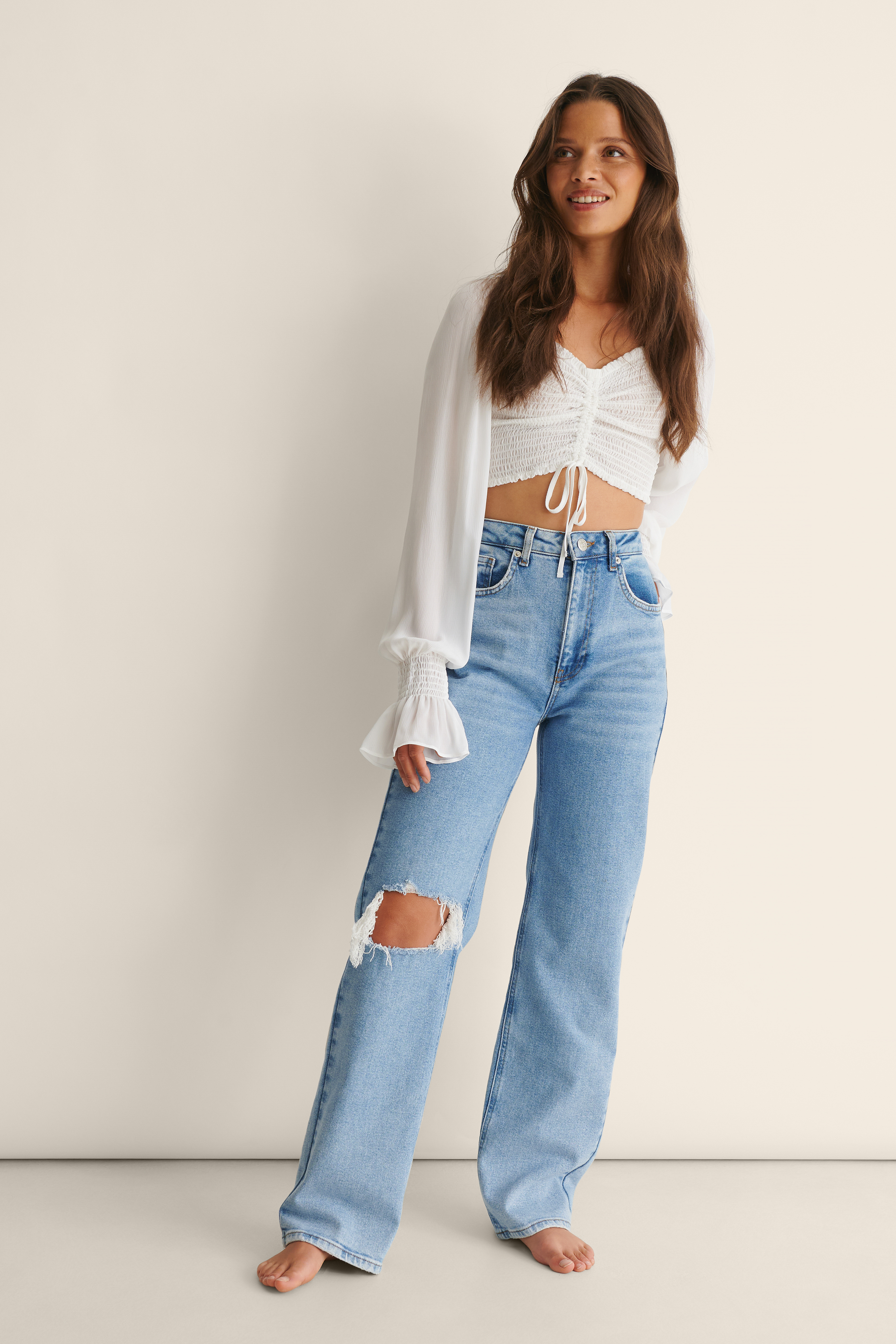 Recycled Smocked Drawstring Blouse White | na-kd.com