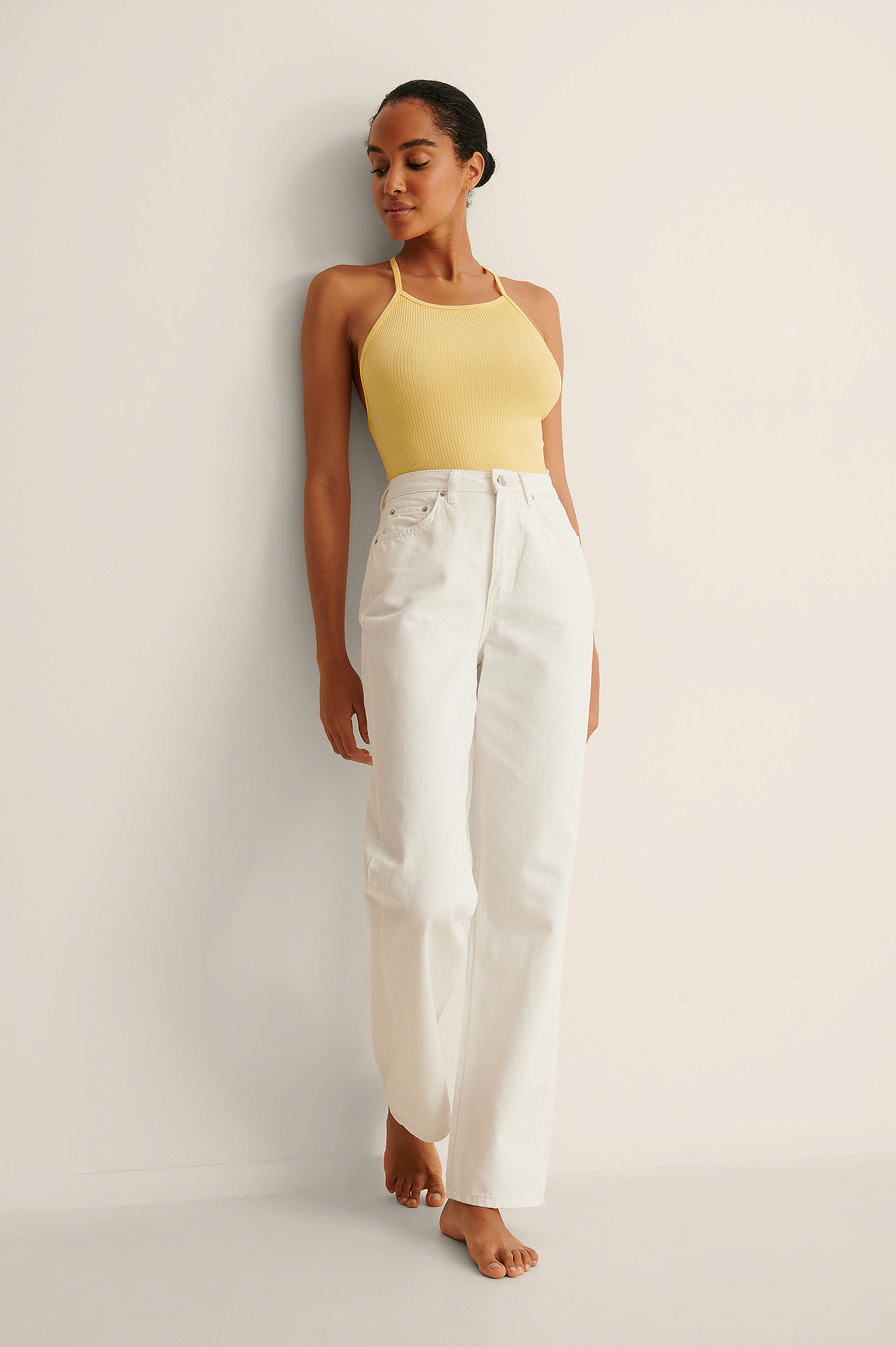 Organic Back Detail Rib Singlet Yellow | na-kd.com