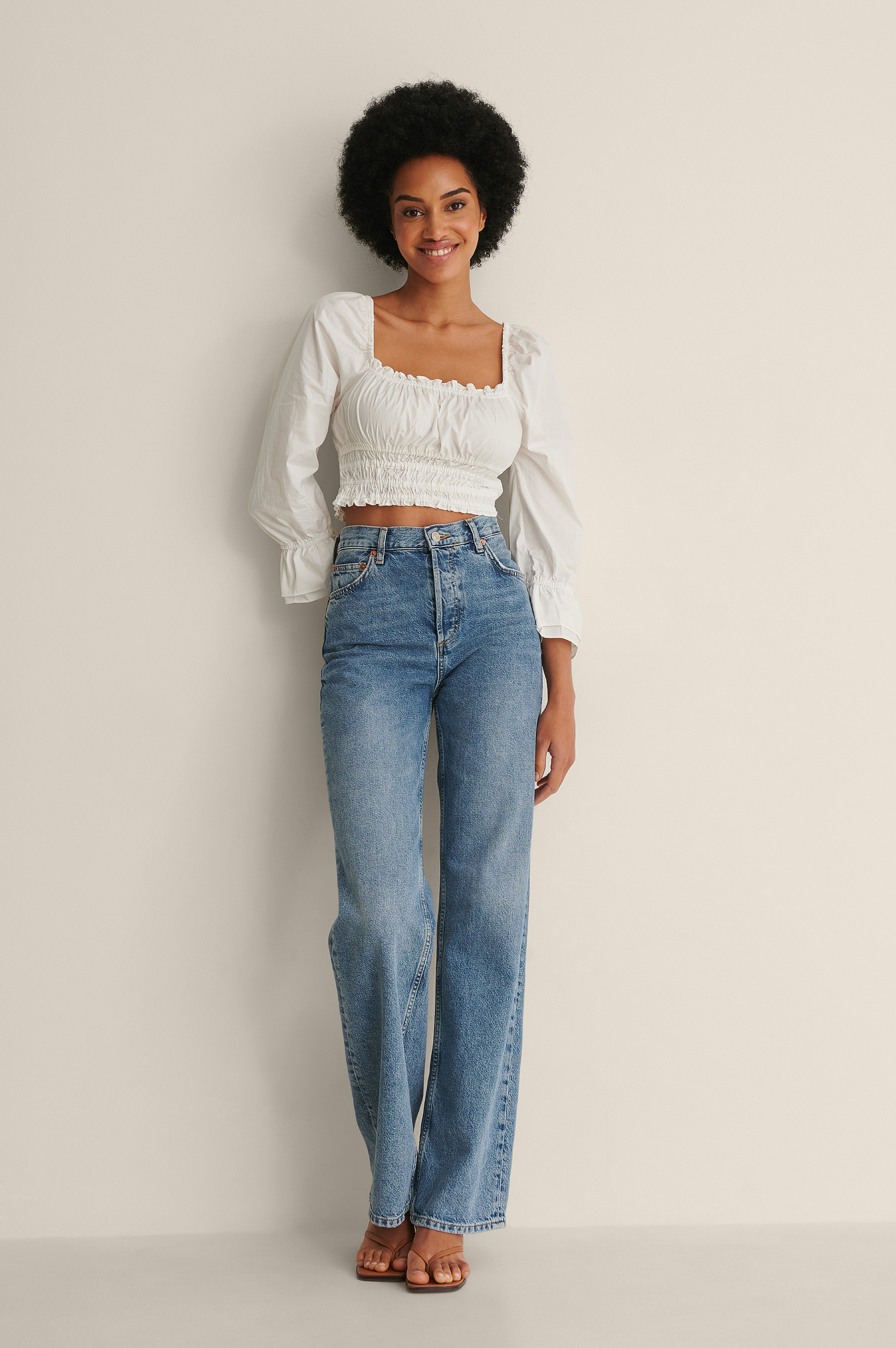 Organic Tie Back Square Neck Blouse White | na-kd.com