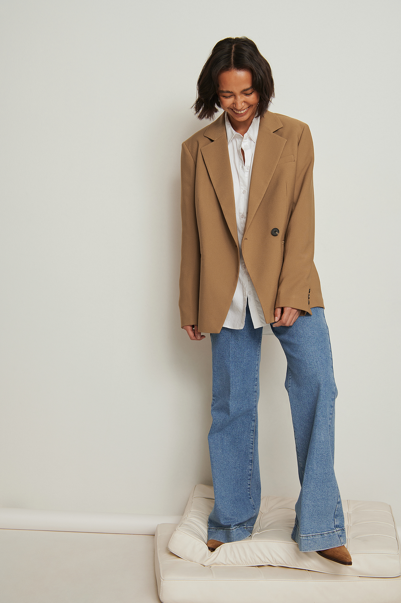 Recycled Oversized Overlap Blazer Brown | na-kd.com