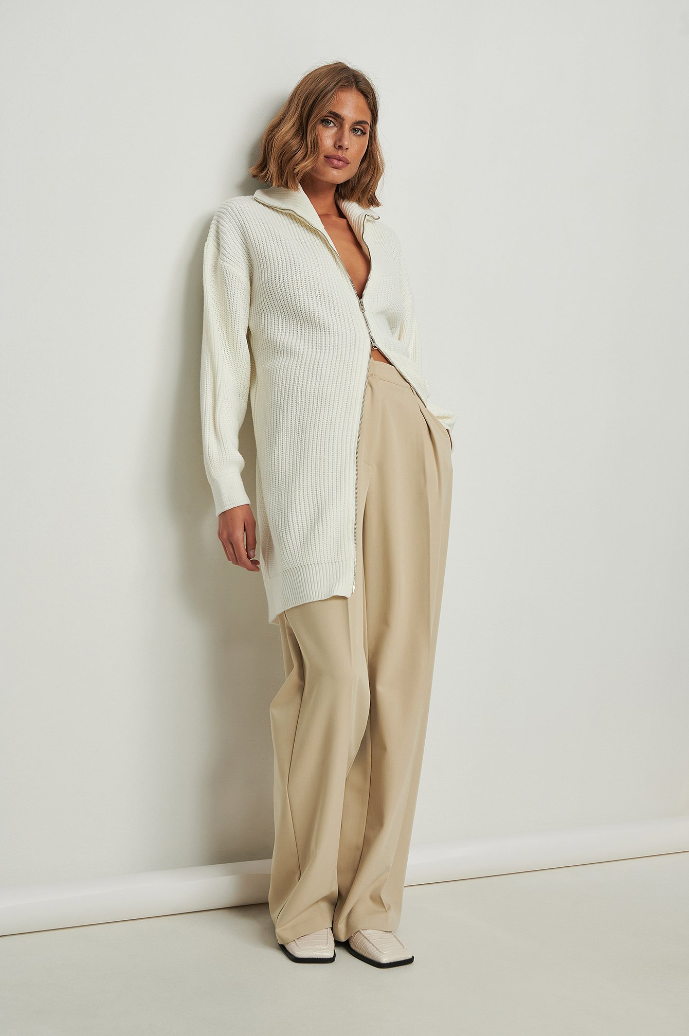 Long Zipper Sweater Offwhite | na-kd.com