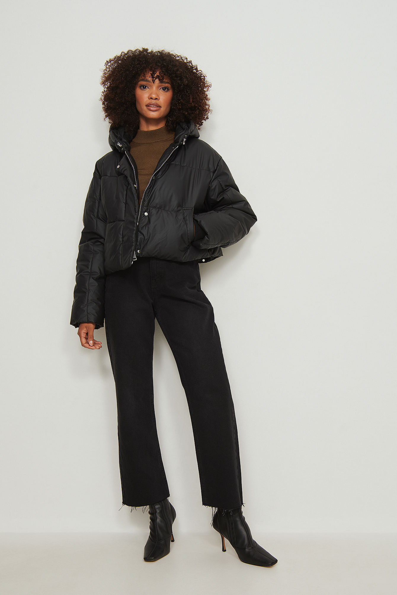 Hood Padded Coated Jacket Black | na-kd.com