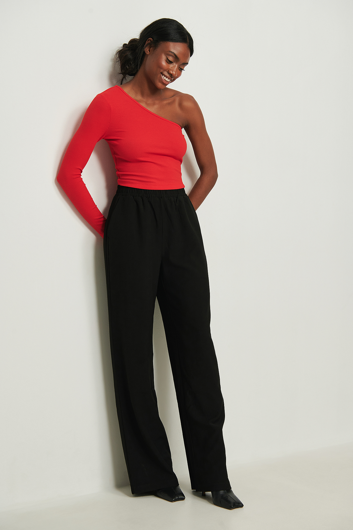 One Shoulder Rib Top Red | na-kd.com
