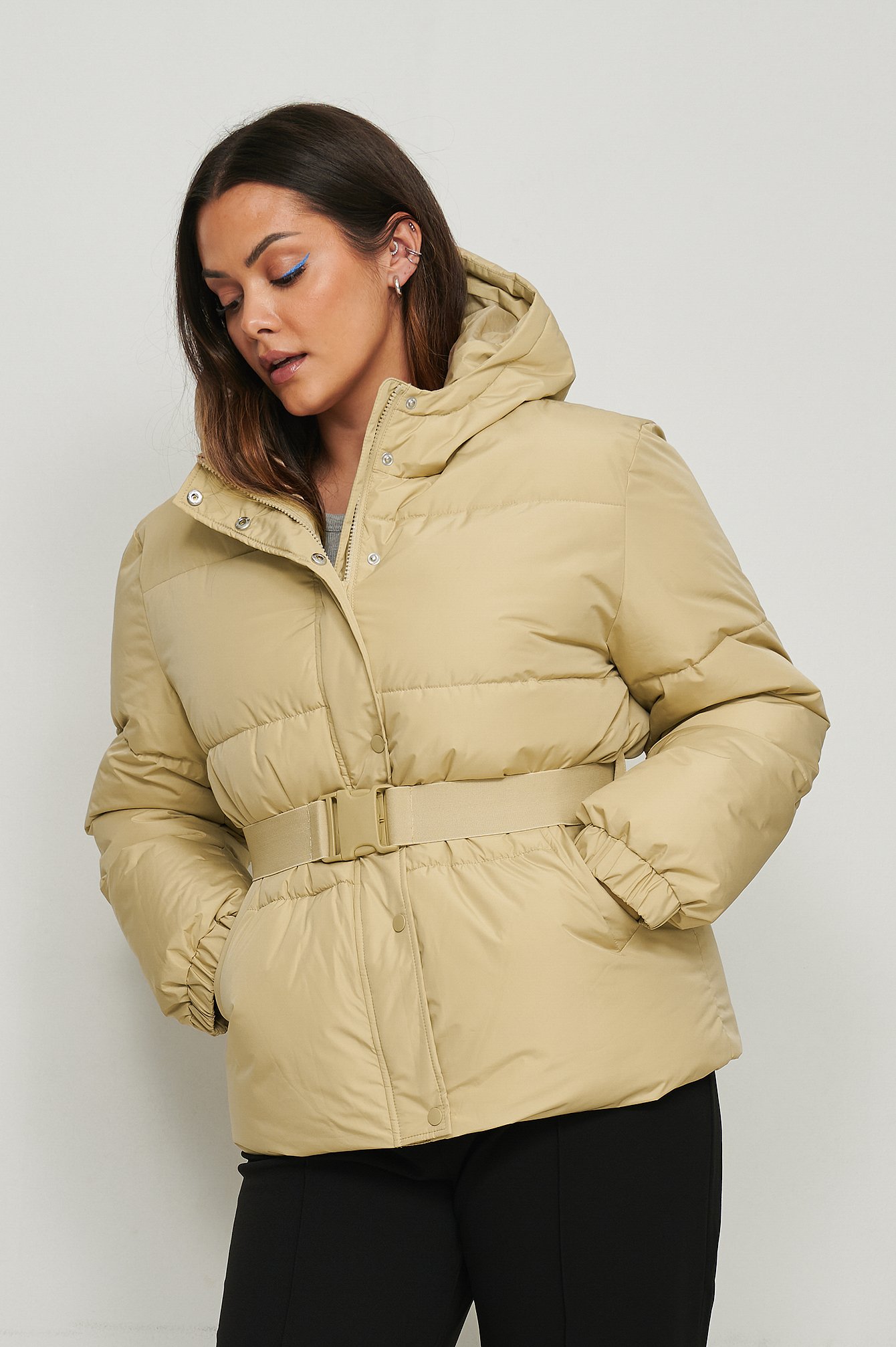 Recycled Belted Padded Jacket Beige | na-kd.com