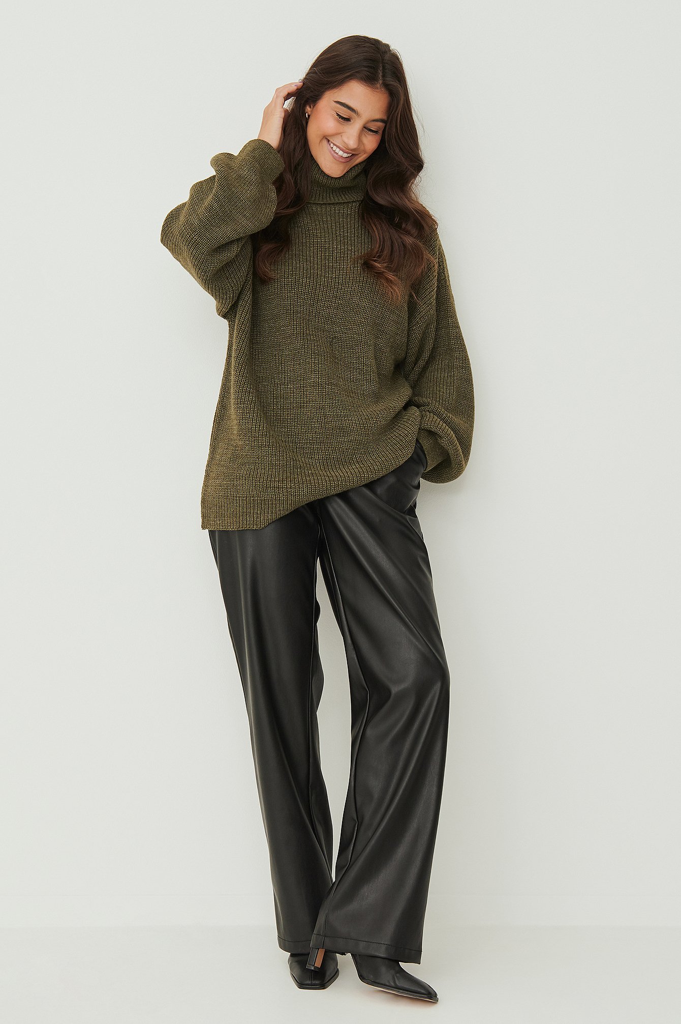 Long Balloon Sleeve Knitted Sweater Green | na-kd.com