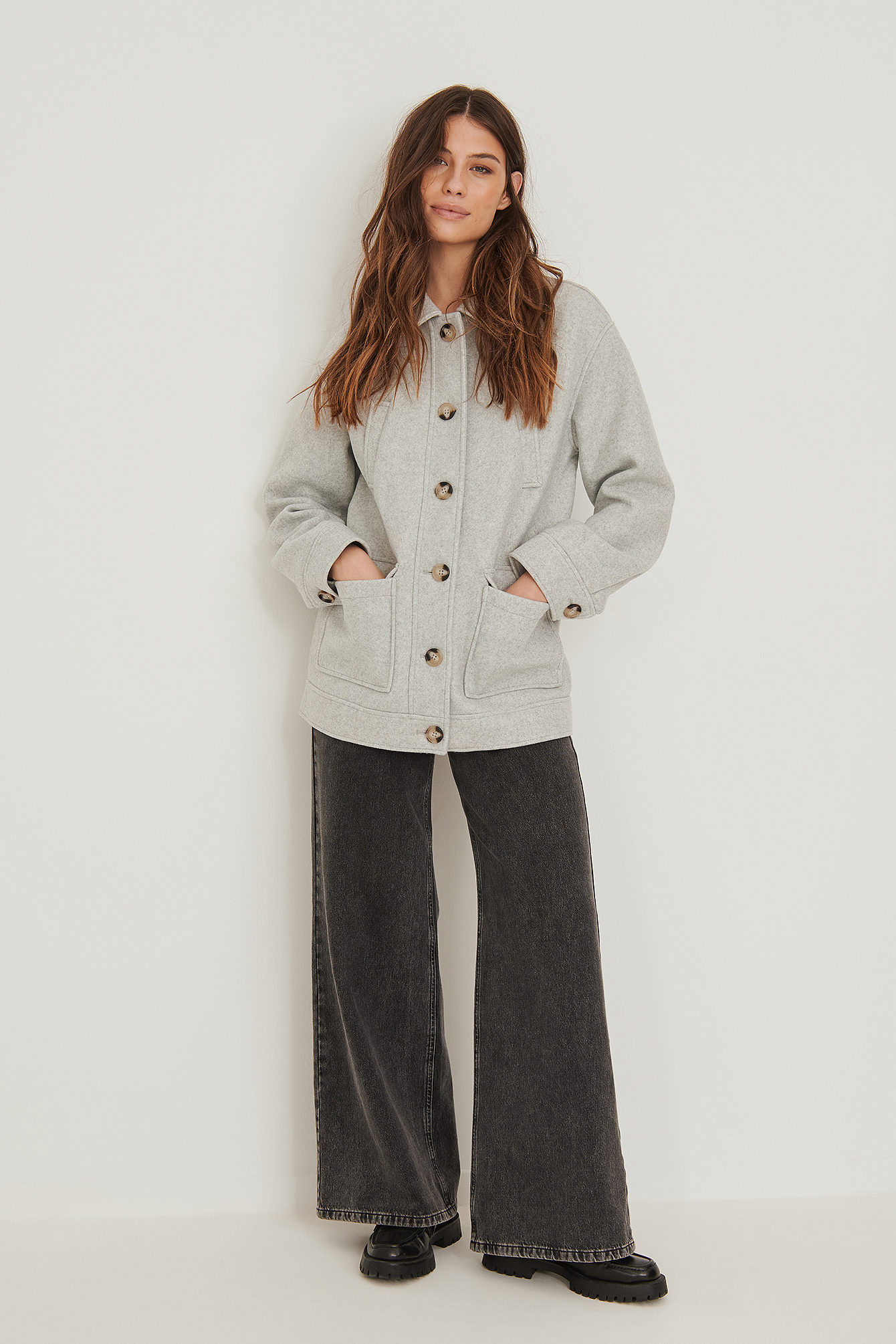 Melange Button Jacket Grey | na-kd.com