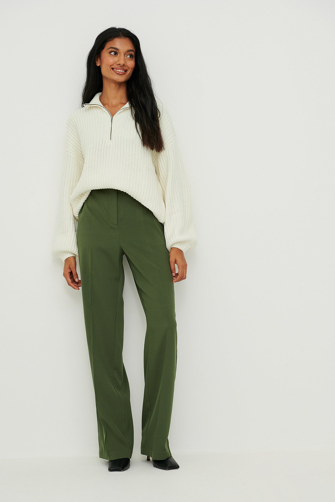 High Neck Zipped Knitted Sweater Offwhite | na-kd.com