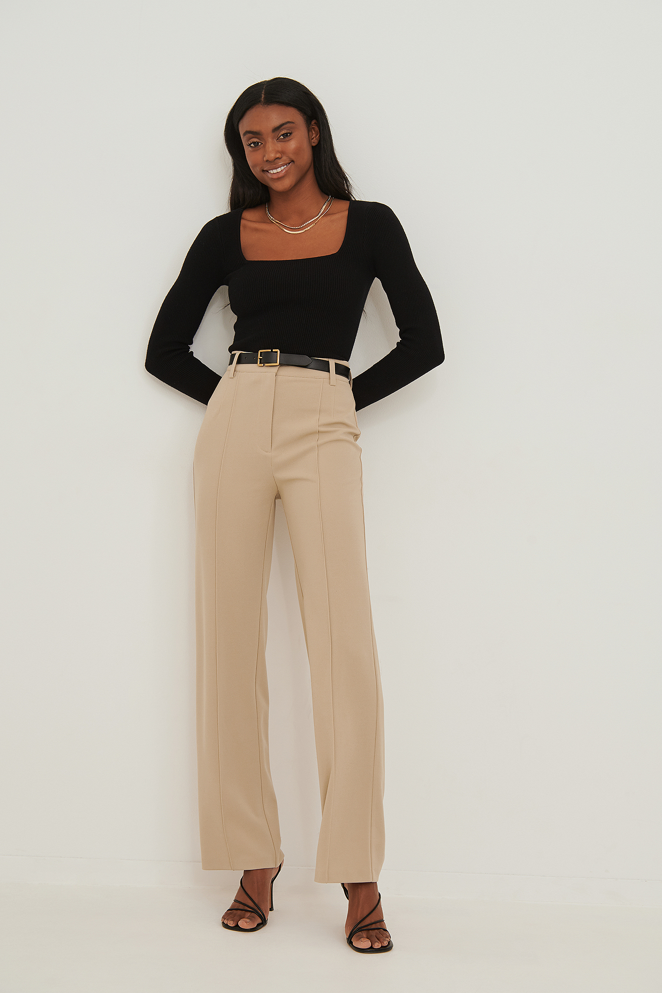 Fitted Wide Leg Suit Pants Beige | na-kd.com