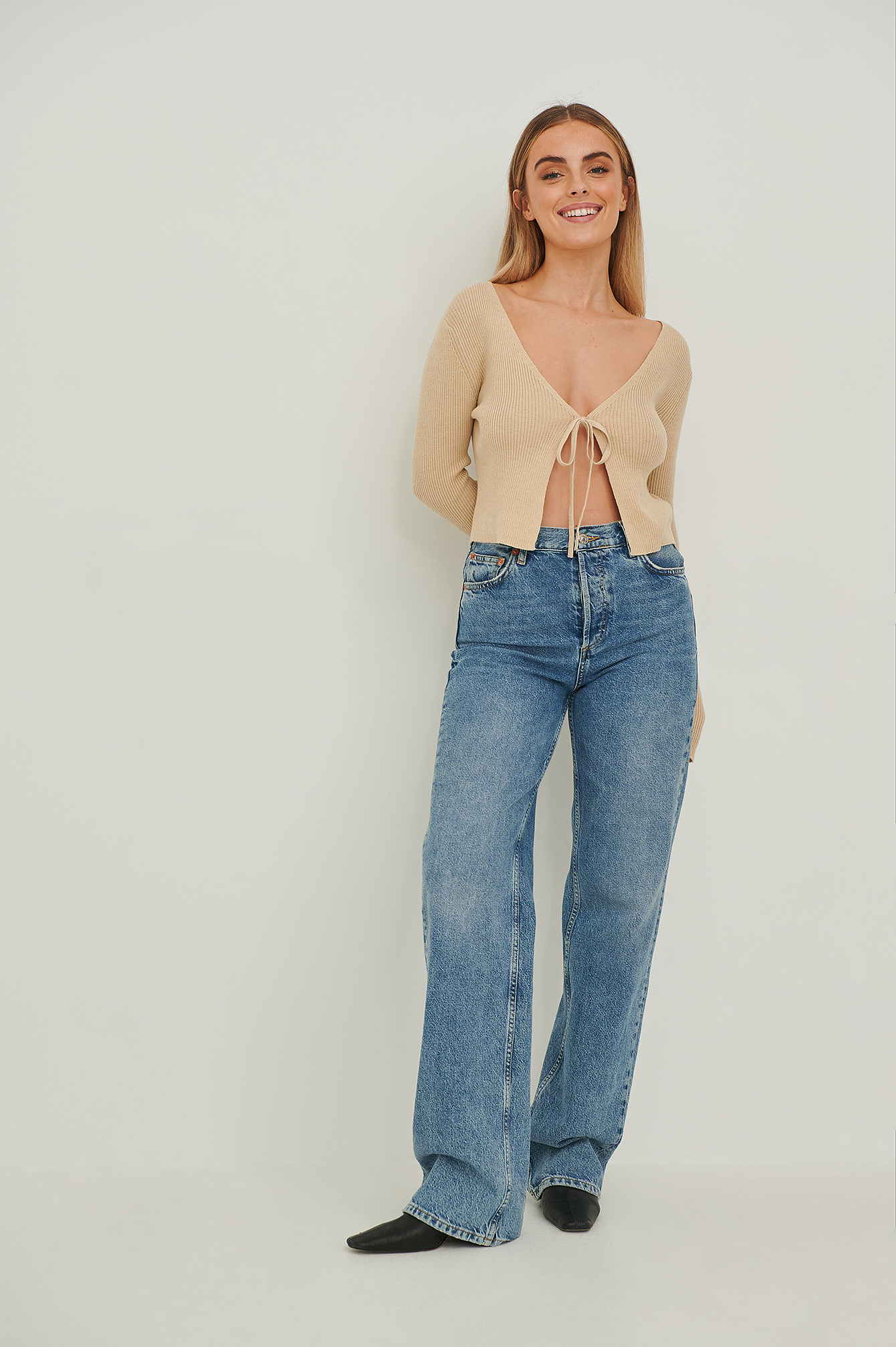 Organic Cropped Knitted Cardigan Beige | na-kd.com