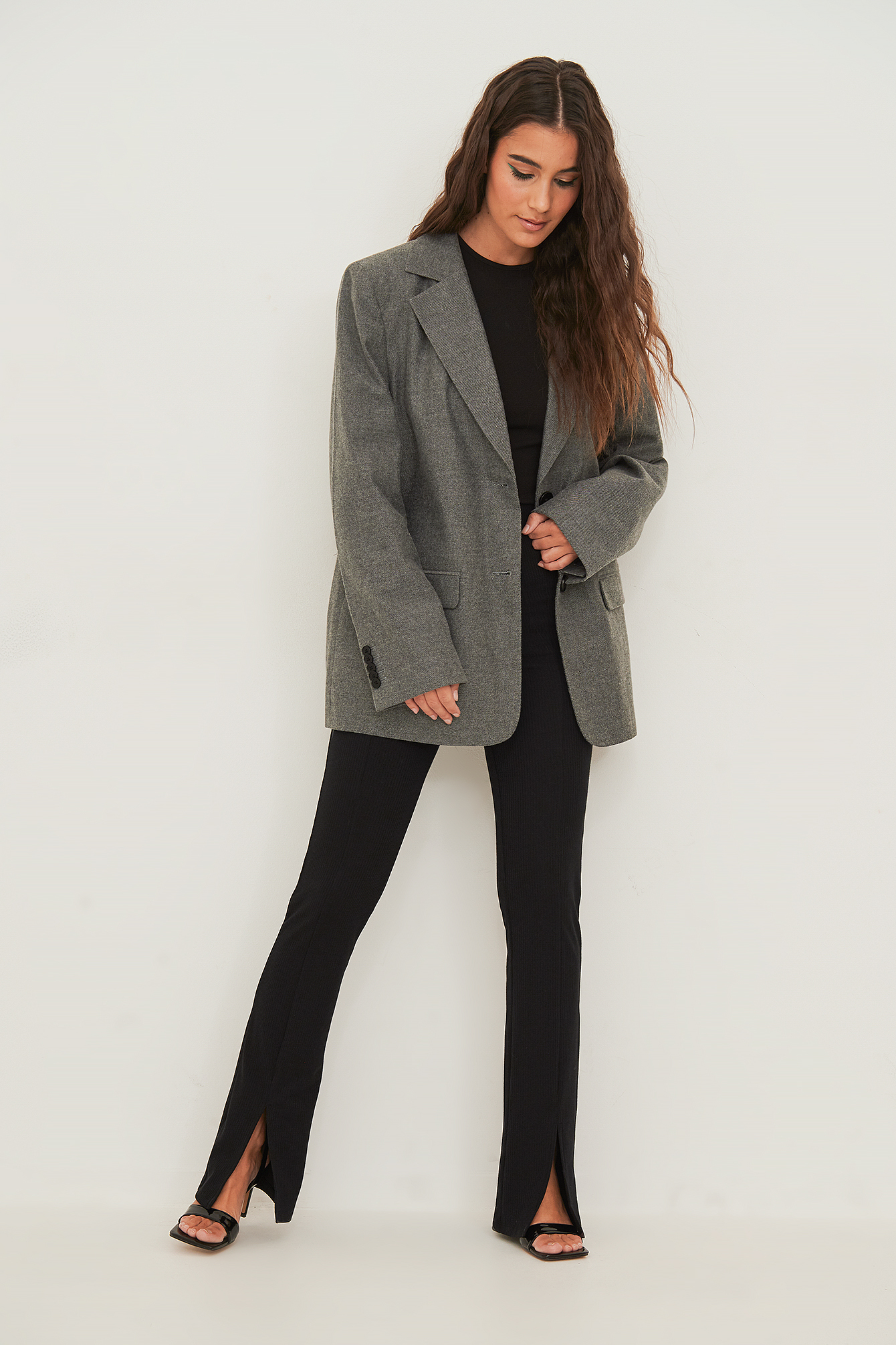 Ribbed Front Slit Detail Pants Black | na-kd.com