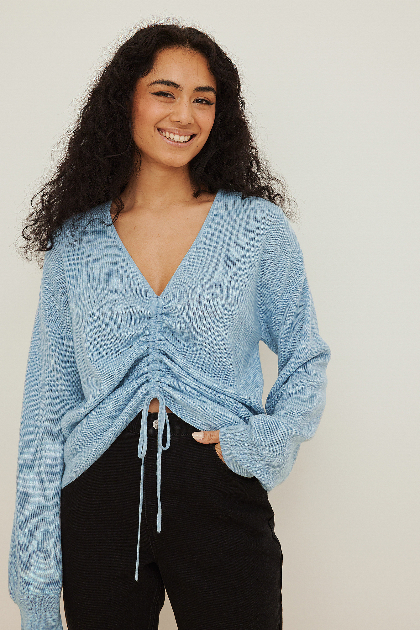 Cropped Drawstring Top Blue | na-kd.com