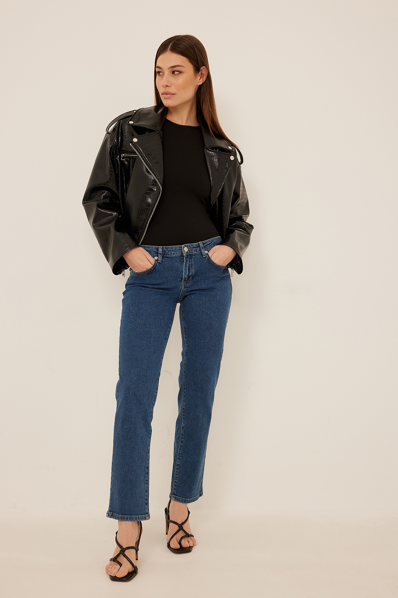 Deep Back Long Sleeve Rib Top Black | na-kd.com