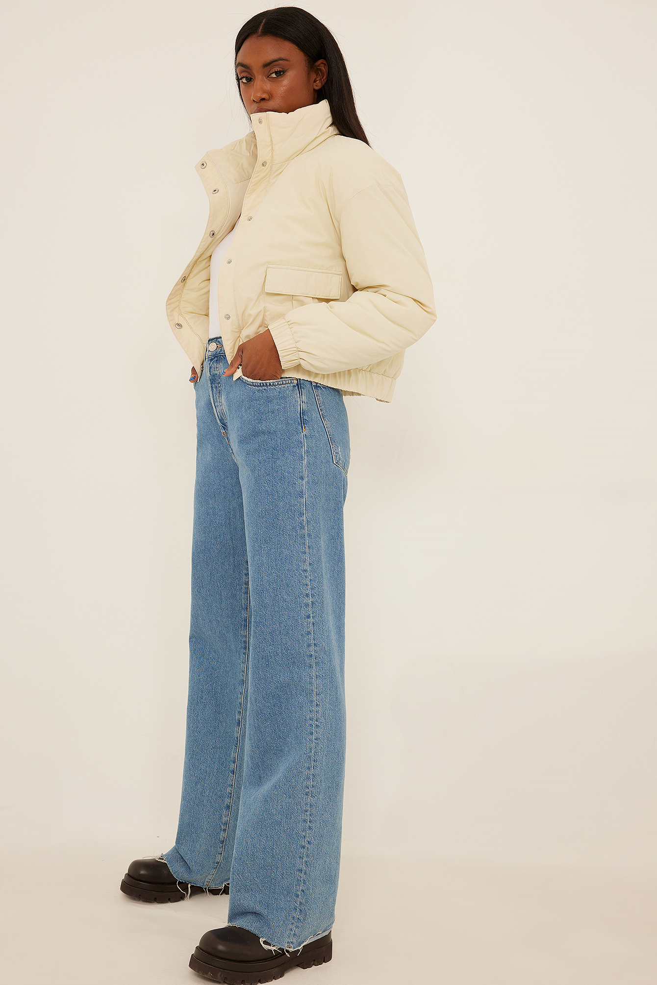 Padded Pocket Detail Jacket Offwhite | na-kd.com