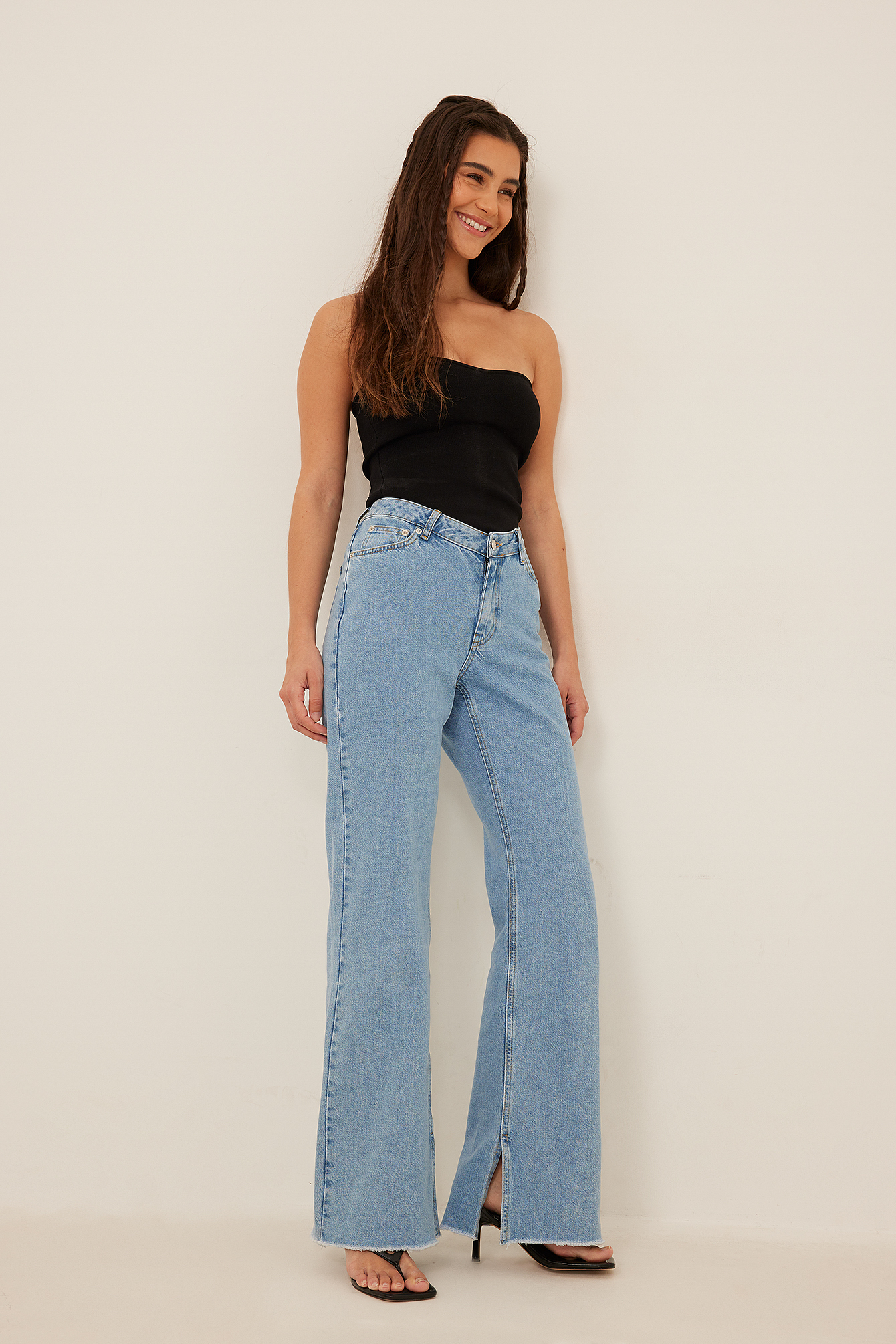 Raw Hem Side Slit Denim Blue | na-kd.com