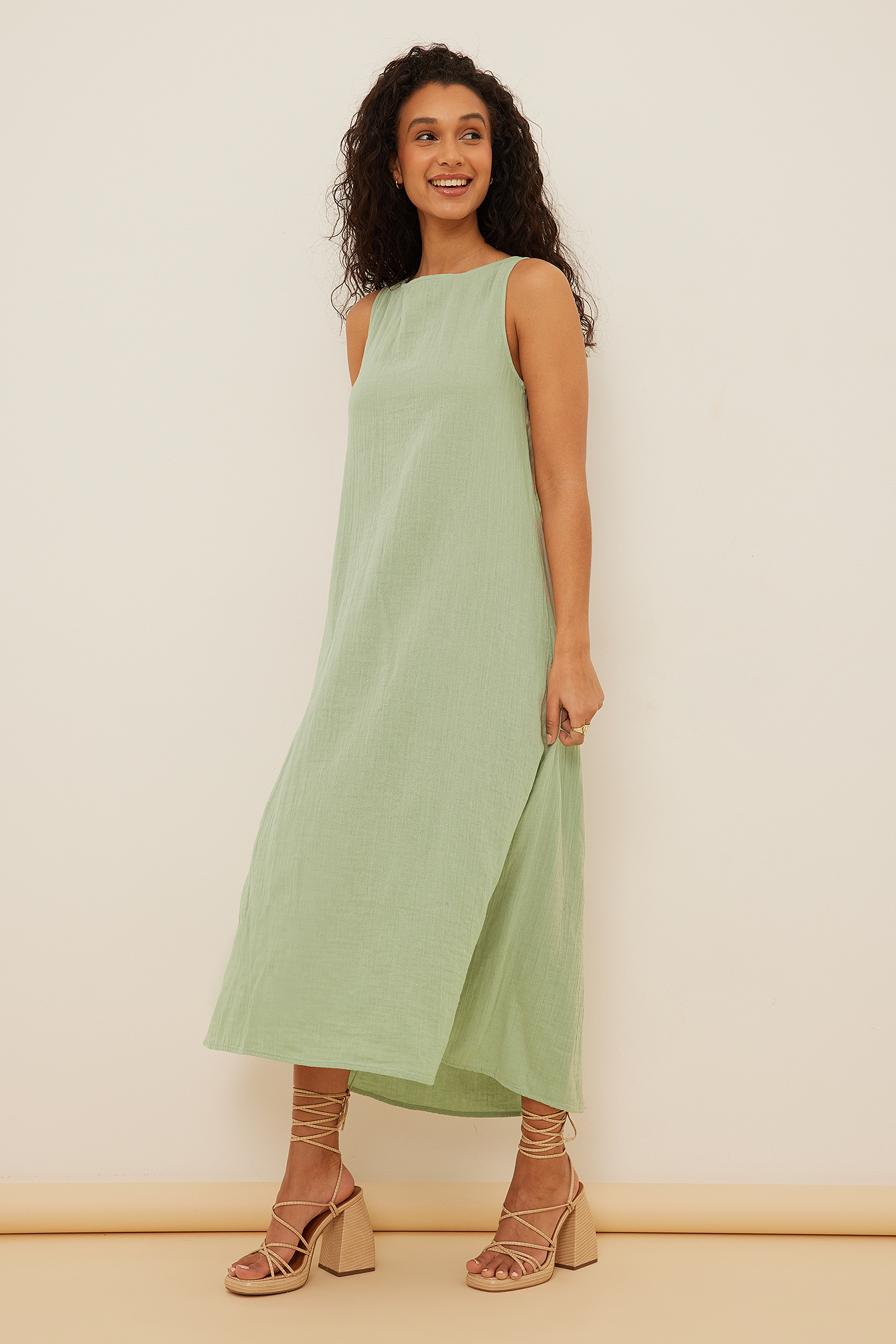 Organic Open Back Midi Dress Green | na-kd.com