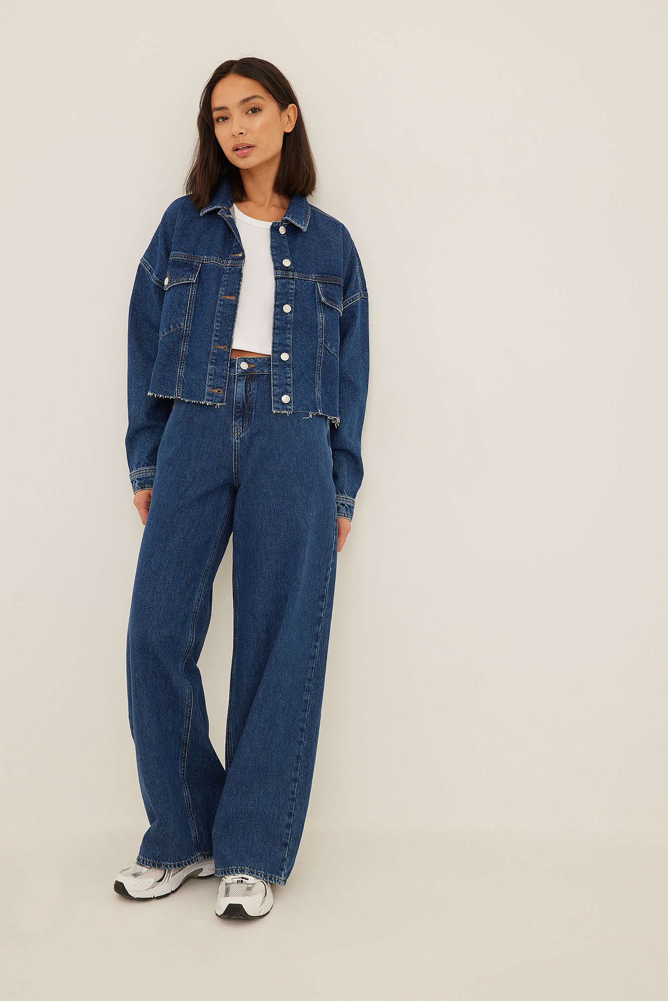 Organic Cropped Raw Hem Oversized Denim Jacket Blue | na-kd.com