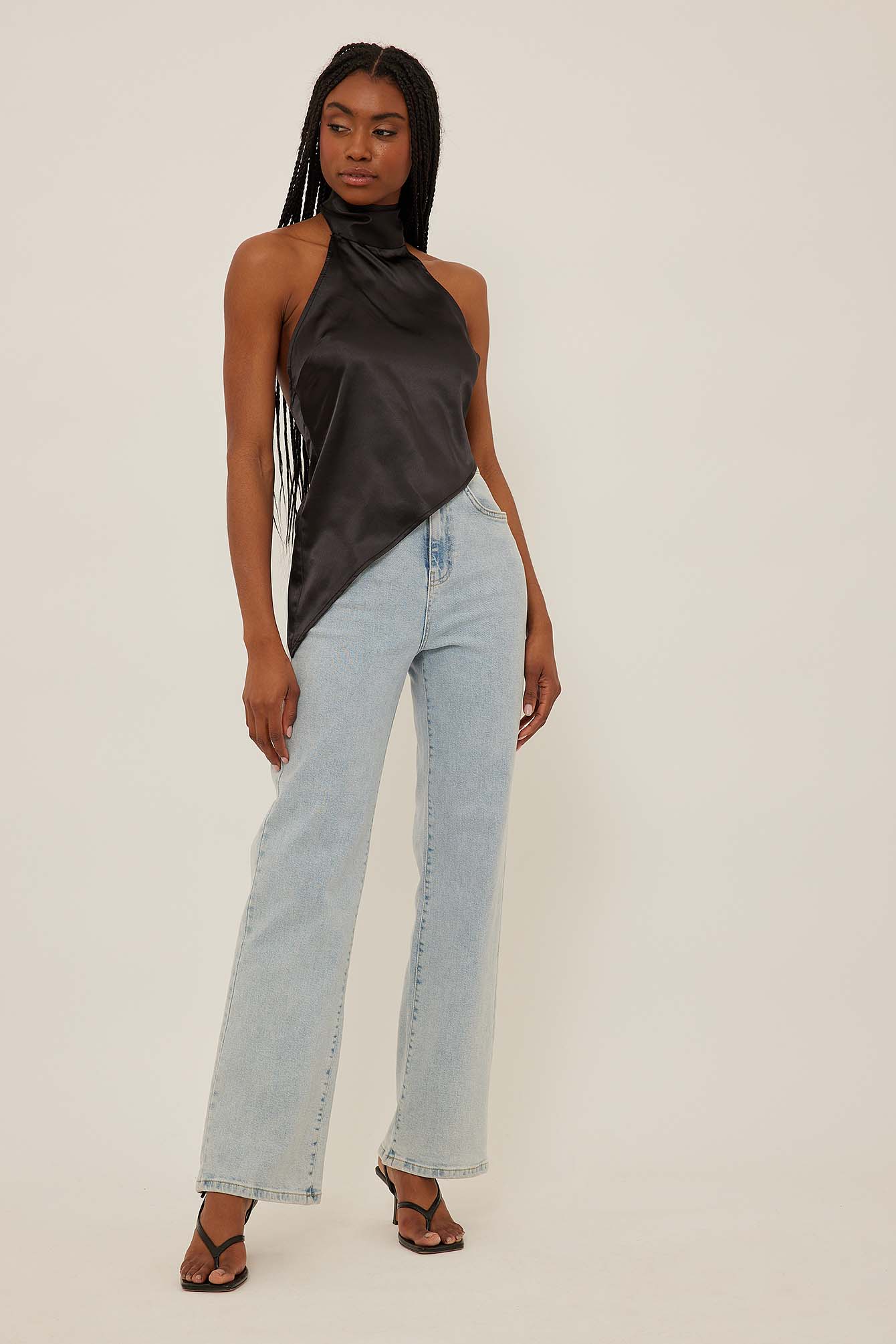 Asymmetric Halter Neck Satin Top Black | na-kd.com