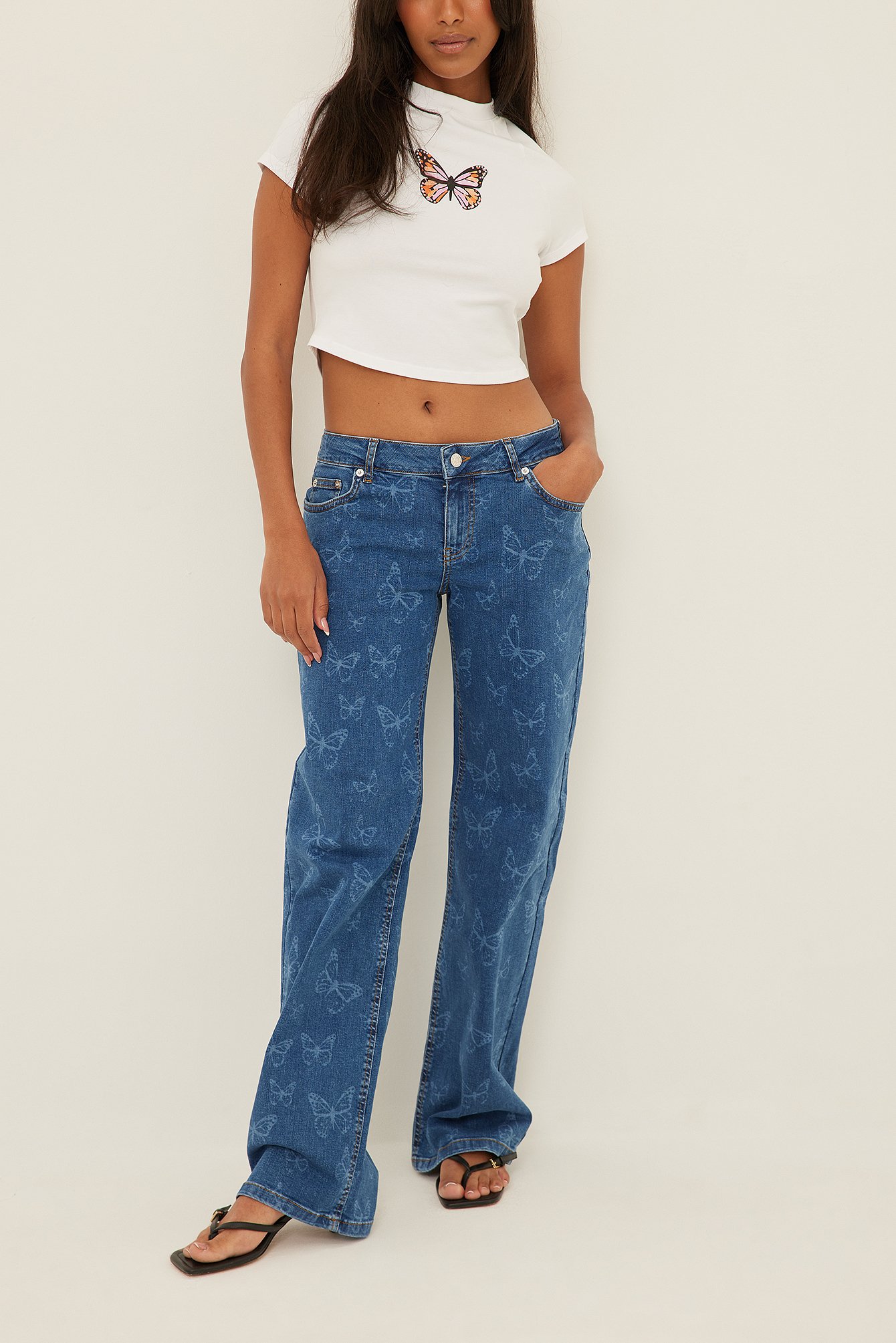 Low Waisted Butterfly Denim Blue | na-kd.com