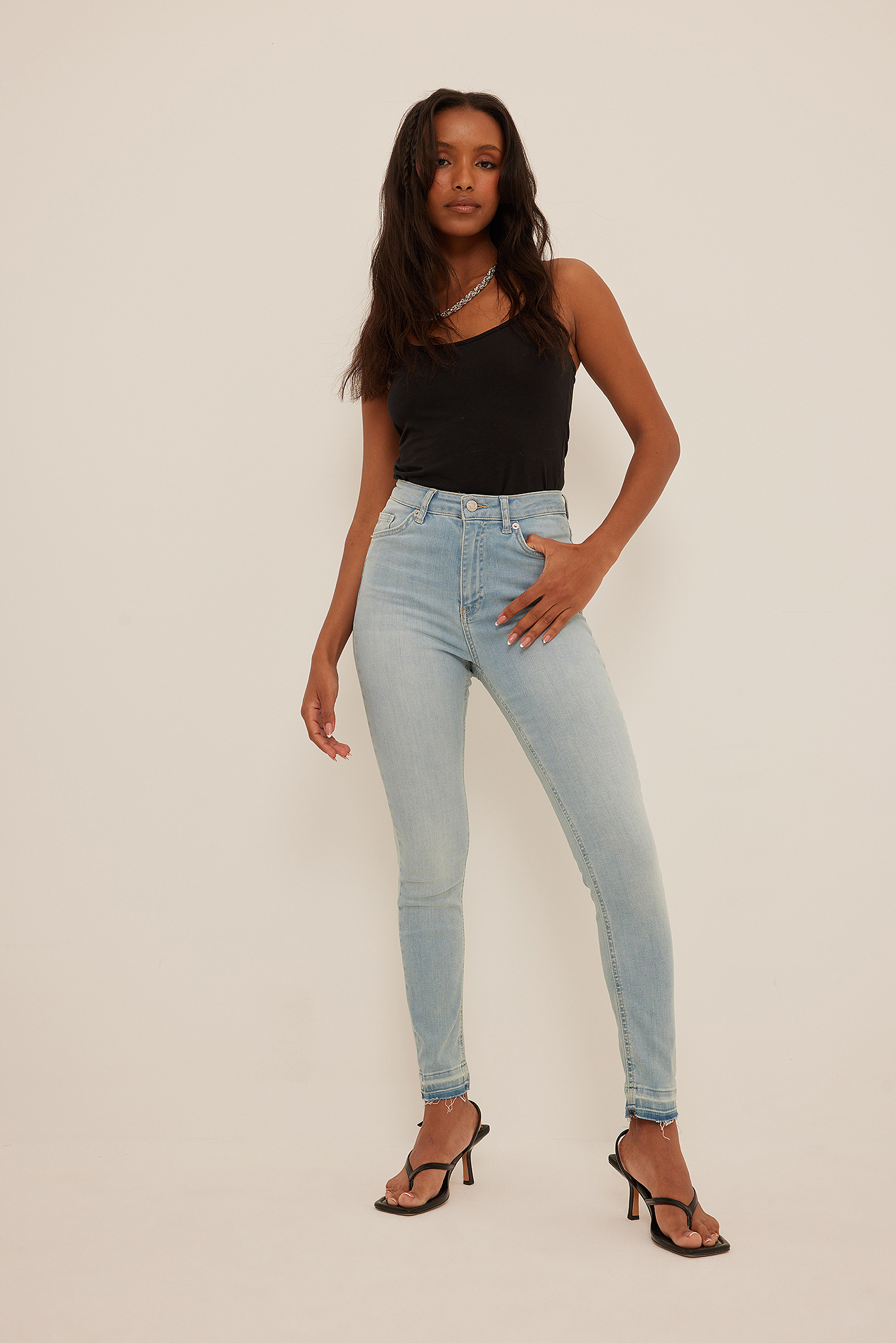 Organic Skinny High Waist Open Hem Jeans Blue | na-kd.com