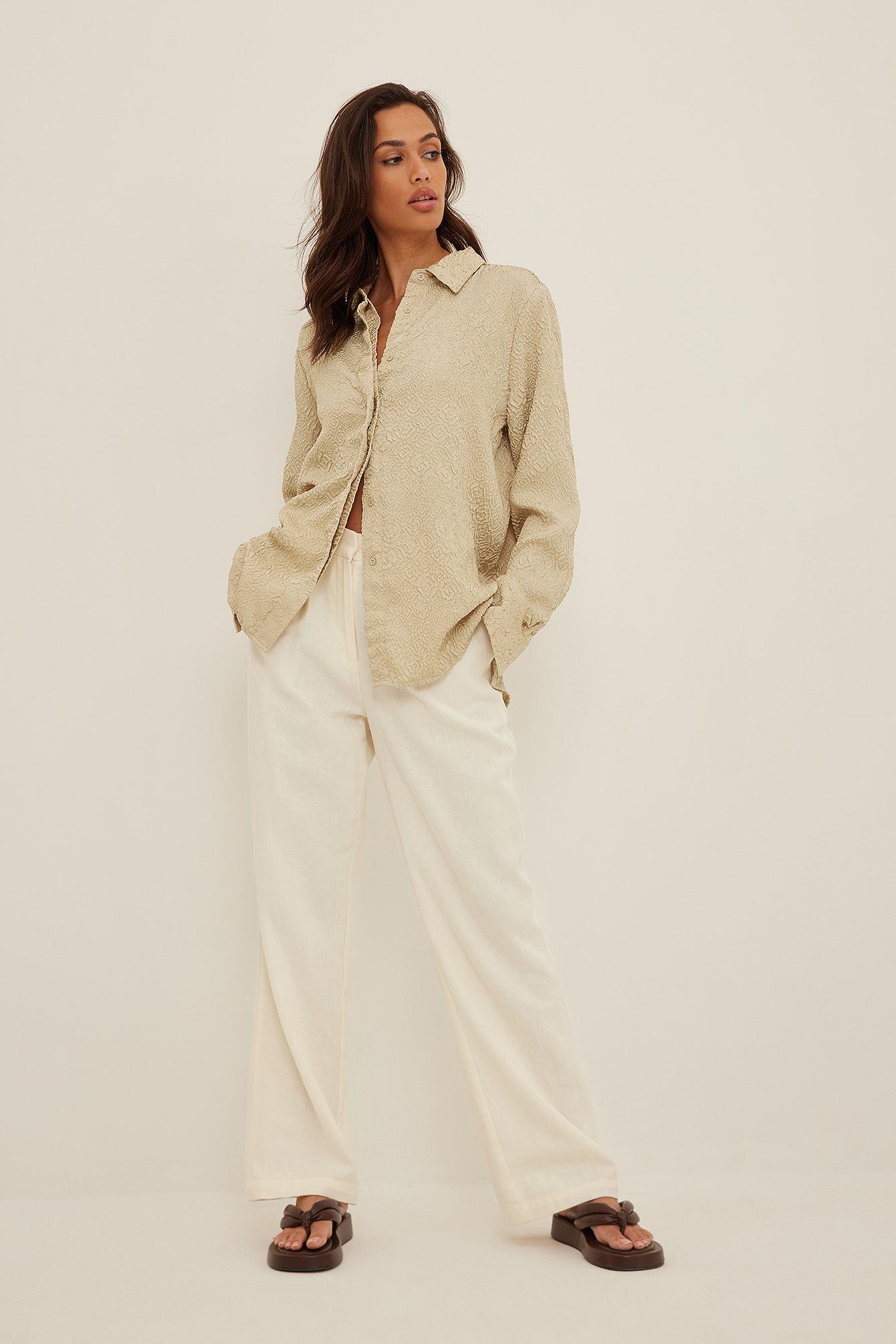 Structured Long Sleeve Shirt Beige | na-kd.com