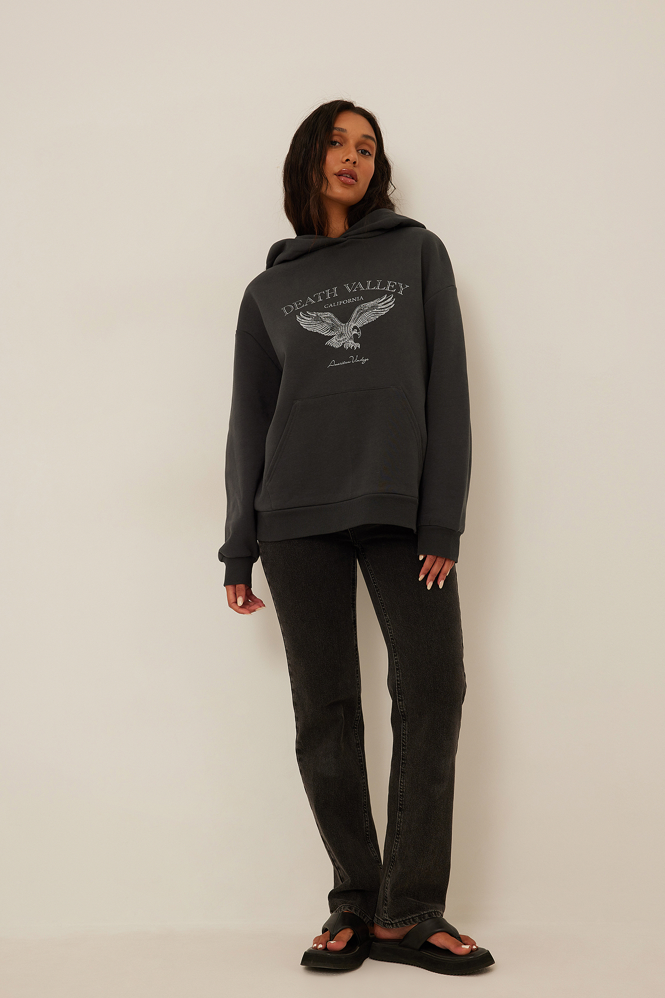 Rock Print Oversized Hoodie Black | na-kd.com