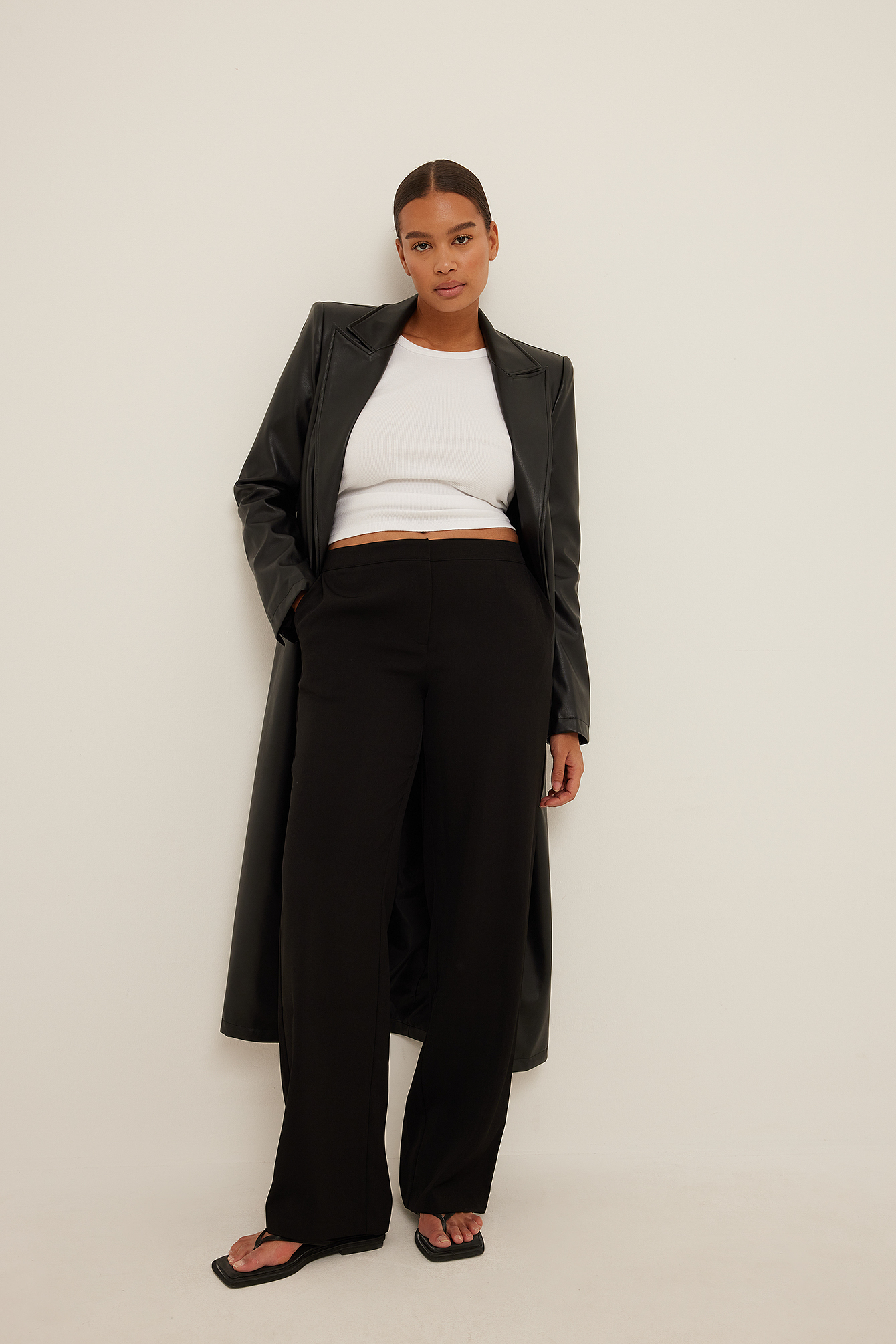 Long Belted PU Coat Black | na-kd.com