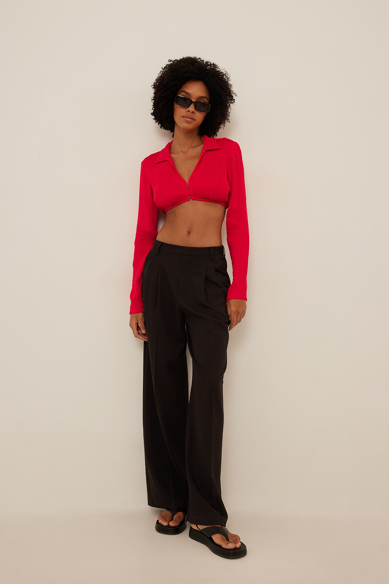 Cropped Long Sleeve Blouse Red | na-kd.com