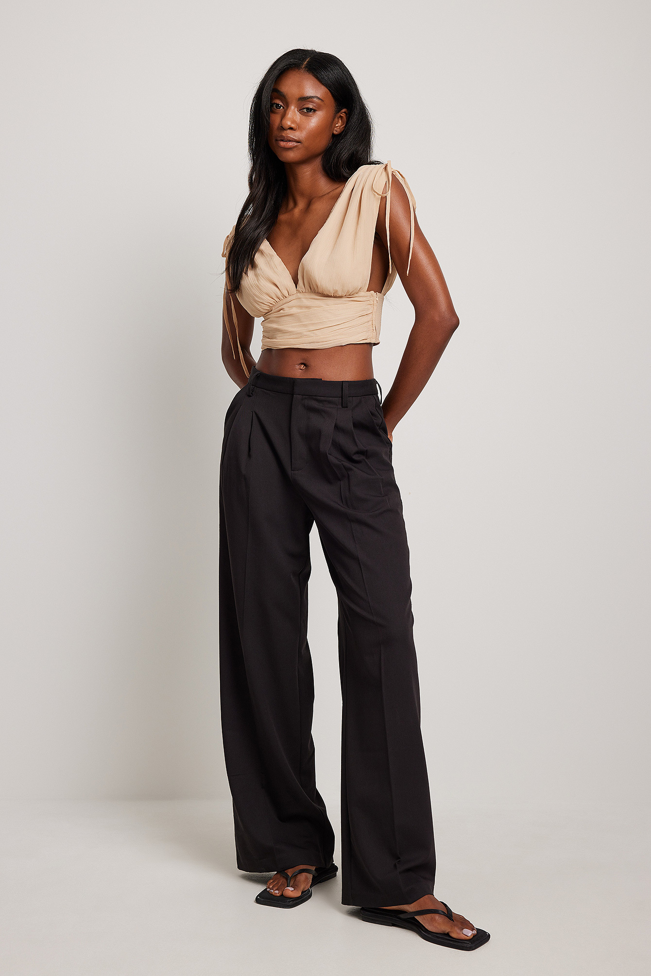 Gathered Waist Chiffon Top Beige | na-kd.com