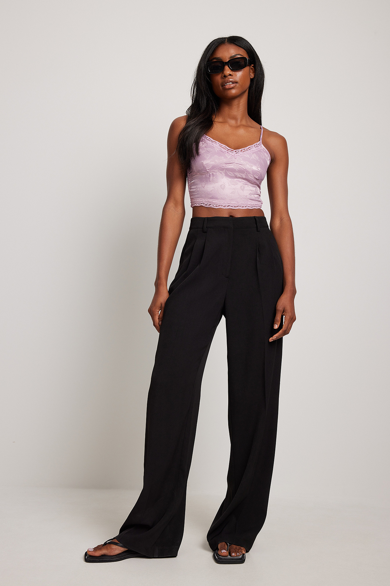 Lace Detail Satin Top Purple Na