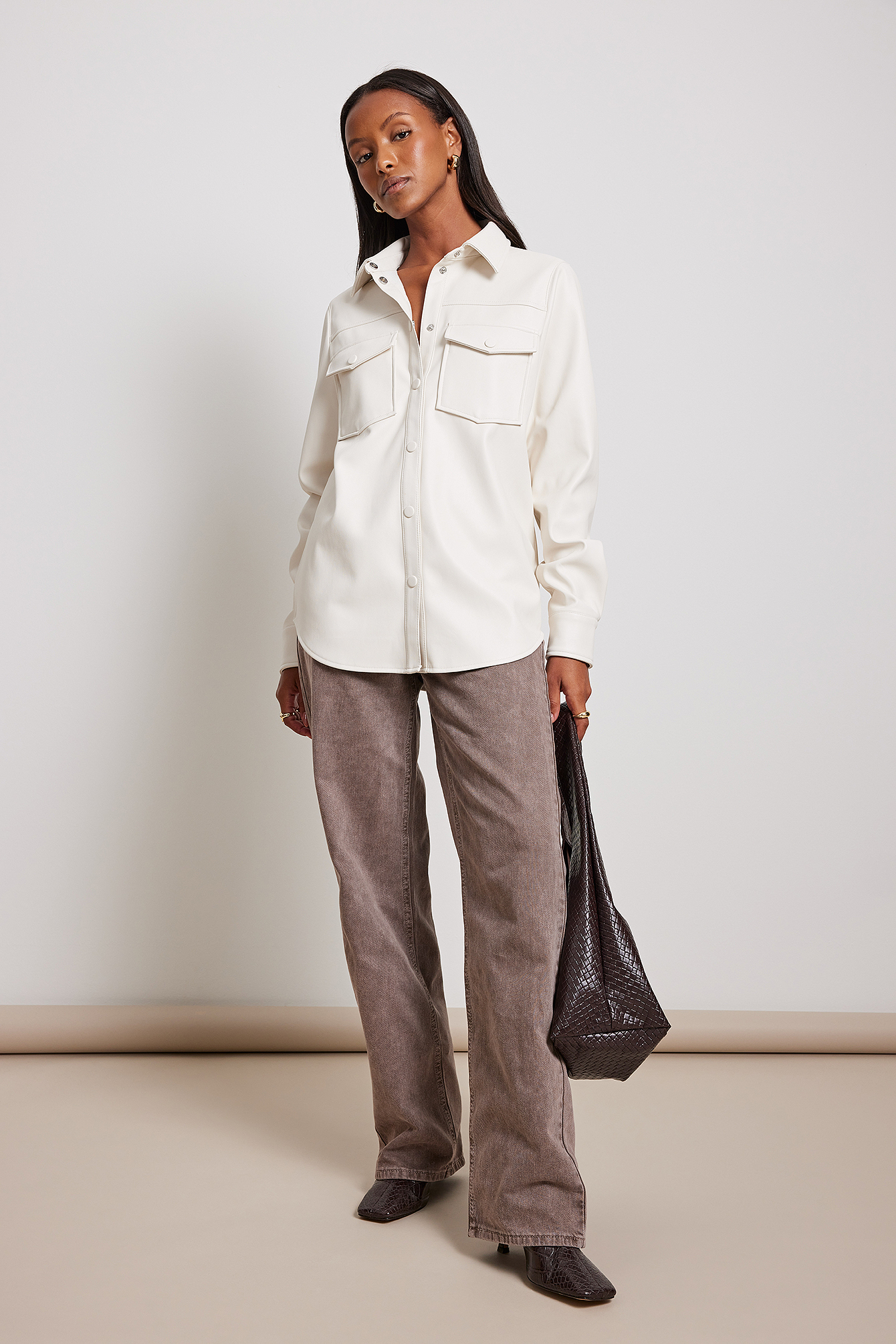 Pu Double Pocket Shirt Offwhite | na-kd.com