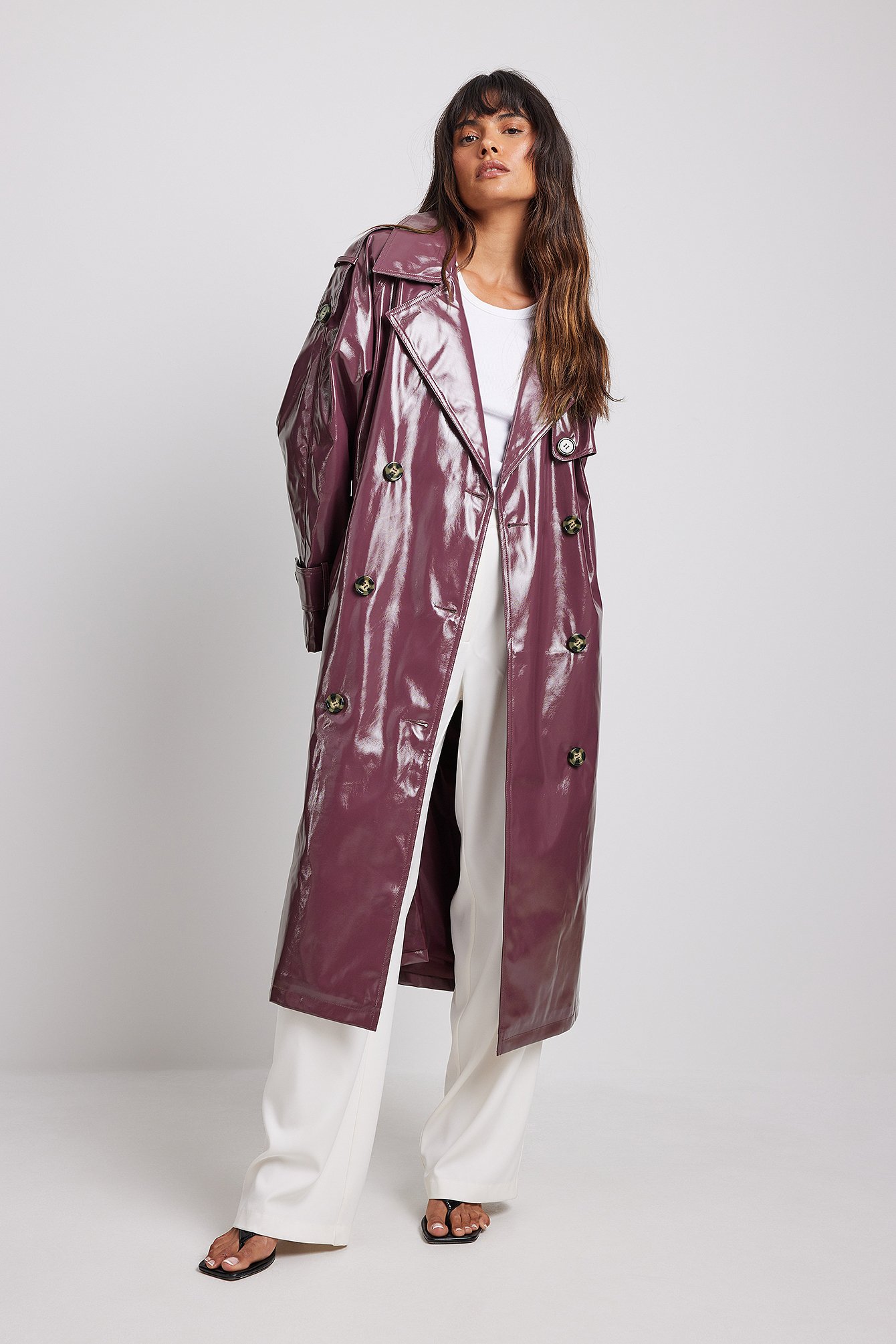 Shiny PU Belted Trench Coat Red | na-kd.com