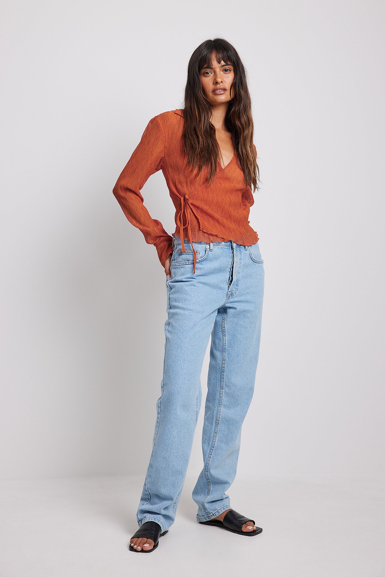 Pleated Overlap Blouse Orange | na-kd.com